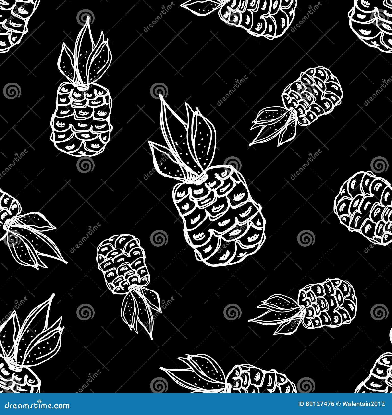 Seamless Vector Pattern. Hand Drawn Fruits Illustration of Pineapple on ...