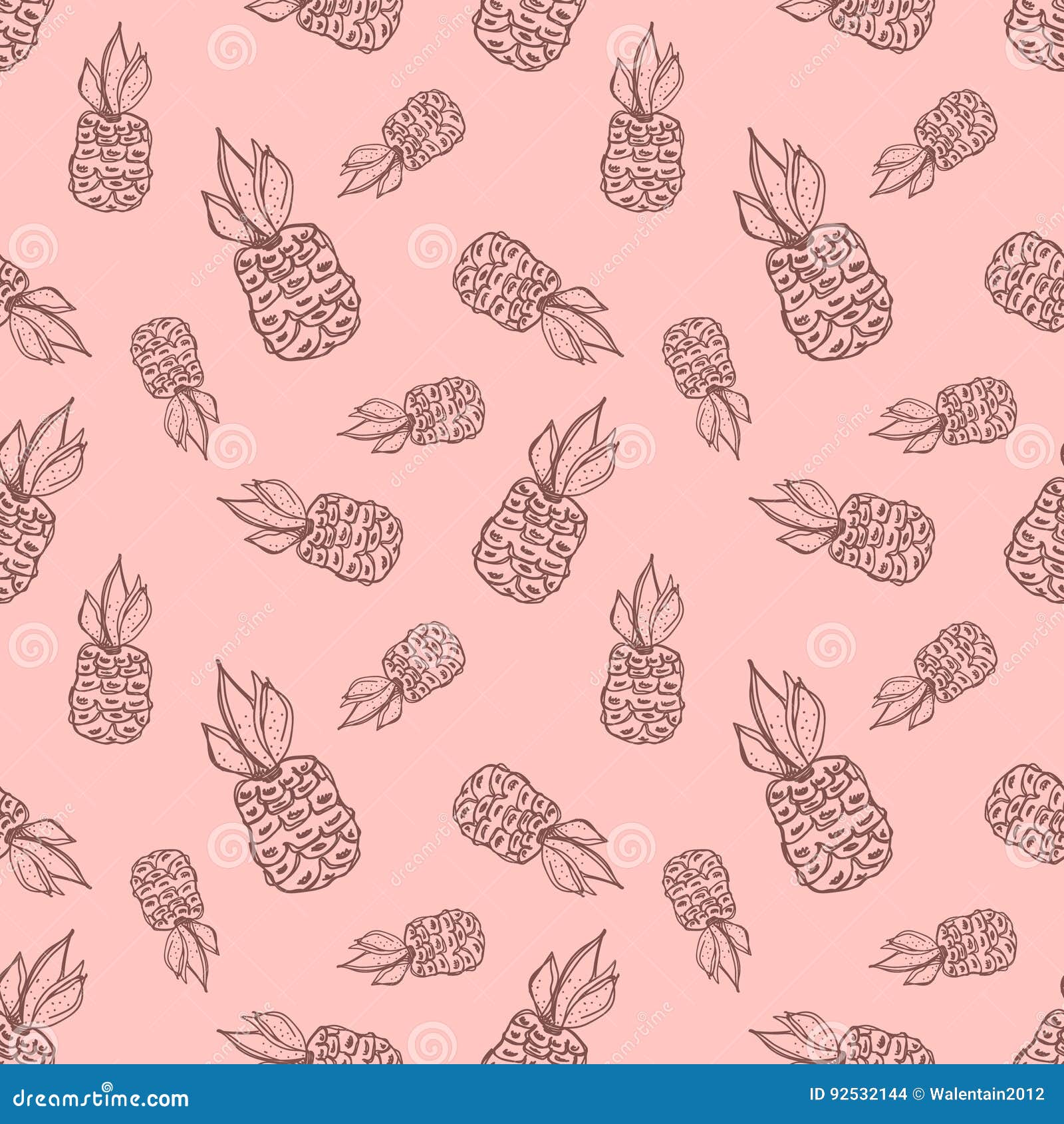 Seamless Vector Pattern. Hand Drawn Fruits Illustration of Pineapple on ...