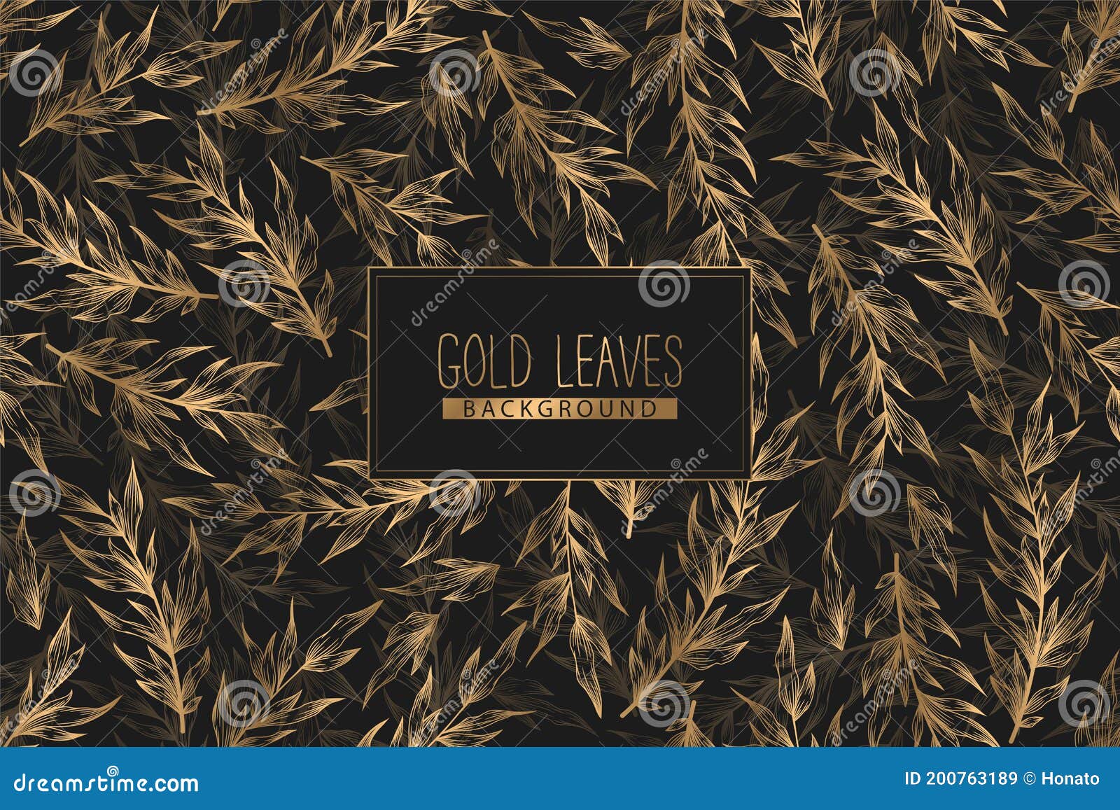 Seamless Vector Pattern with Hand Drawn Gold Tree Branches and Leaves ...