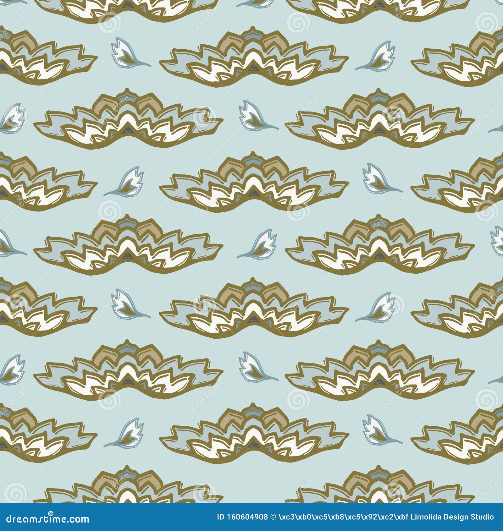 Seamless Vector Pattern. Hand Drawn Leaf Floral Ornamental Stripes ...