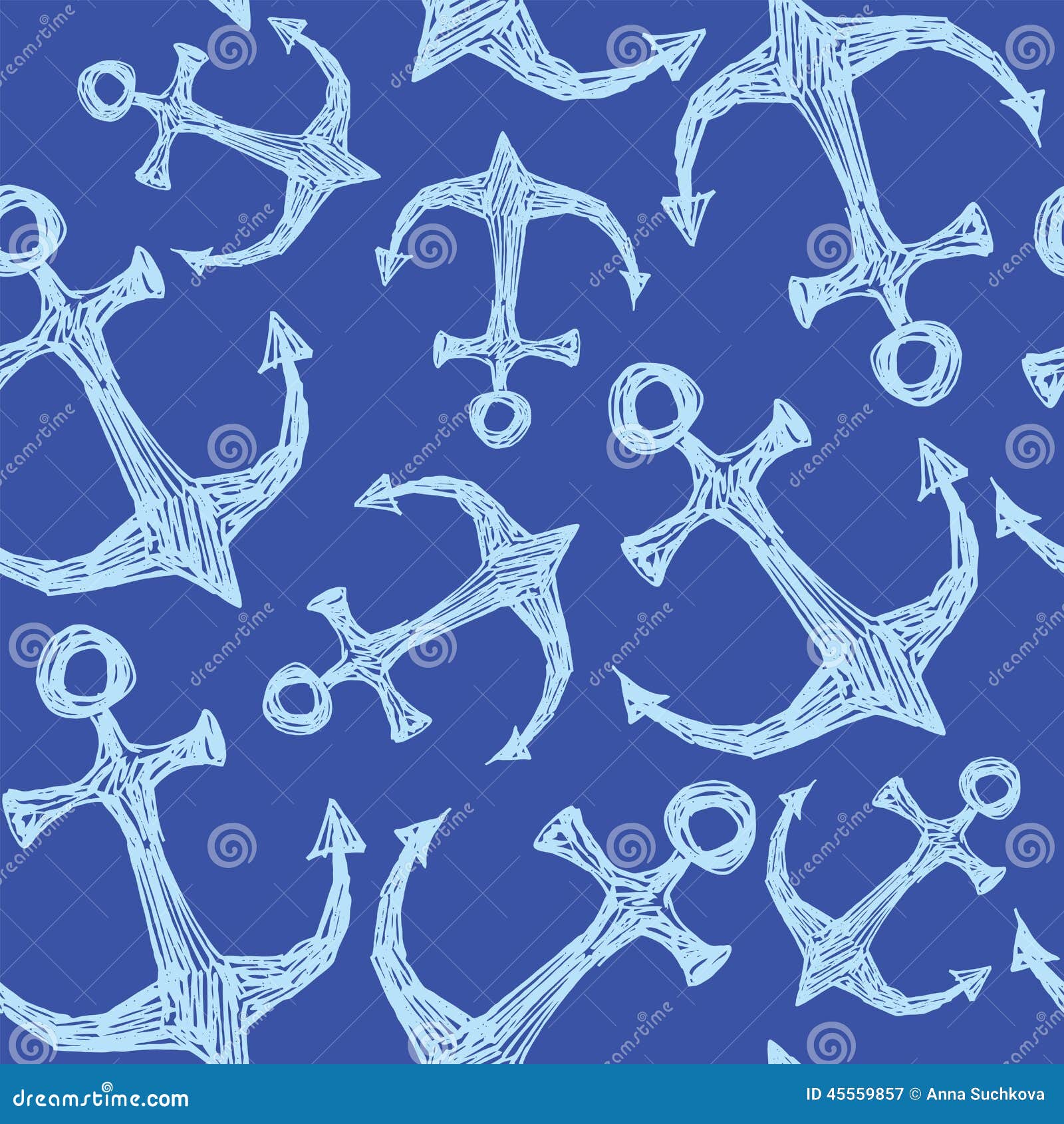Seamless Vector Pattern Hand Drawn Sea Anchor Stock Vector ...