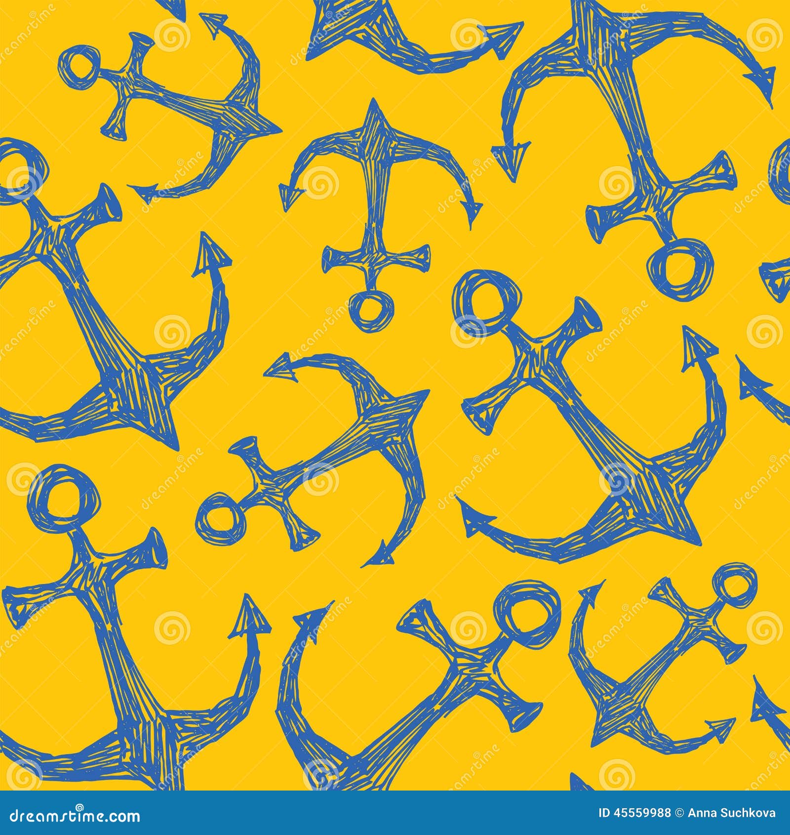 Seamless Vector Pattern Hand Drawn Sea Anchor Stock Vector ...
