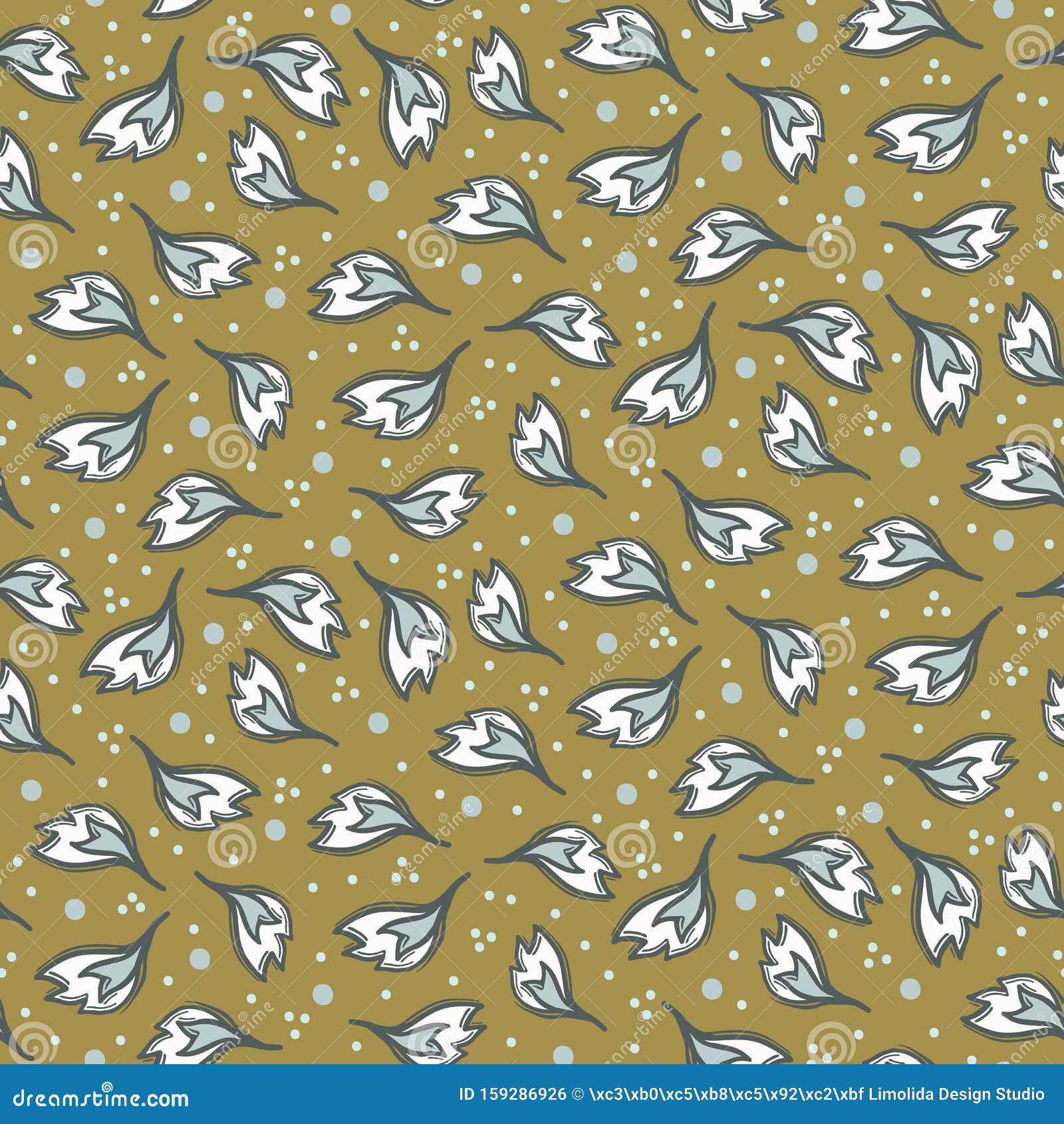 Seamless Vector Pattern. Hand Drawn Tossed Leaves Foliage. Modern All ...