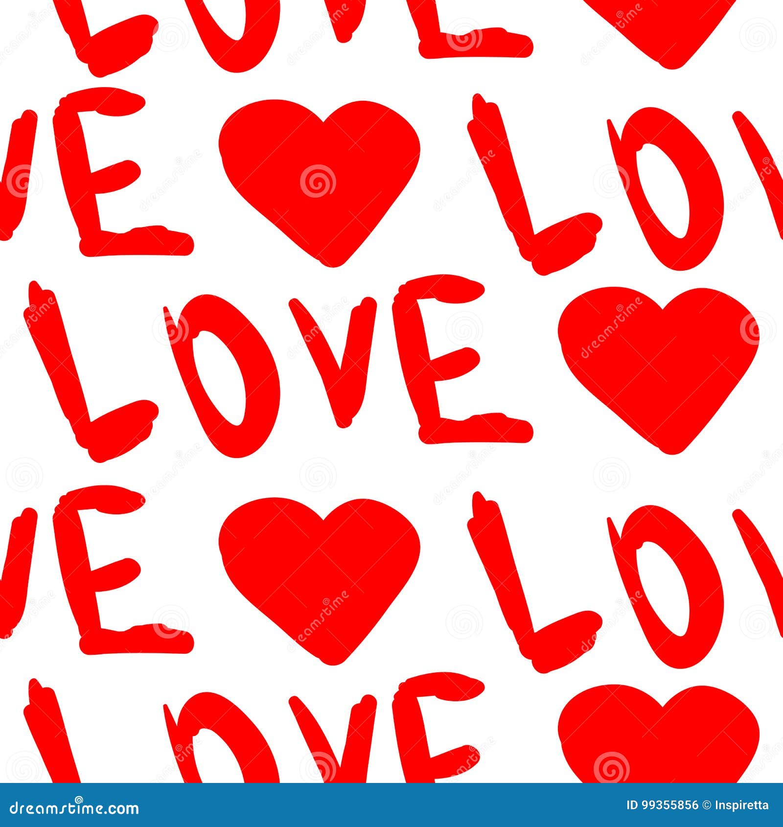 Seamless Vector Pattern of Love Word and Heart Shape on a White ...