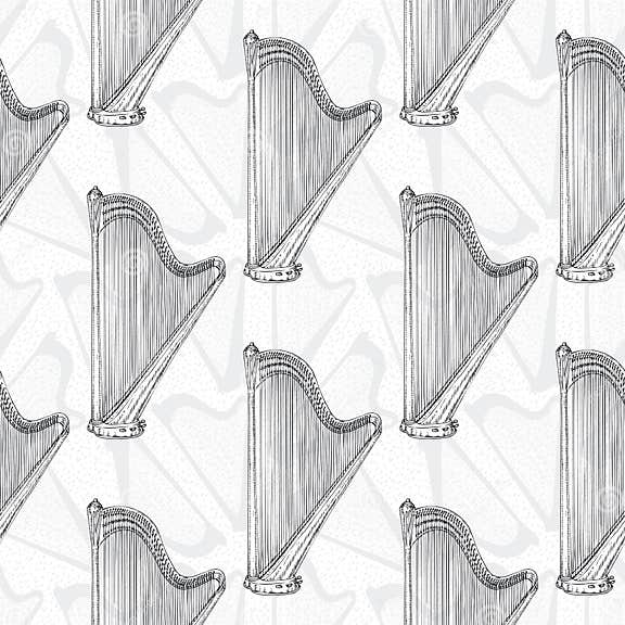 Seamless Vector Pattern with Harps Stock Vector - Illustration of ...