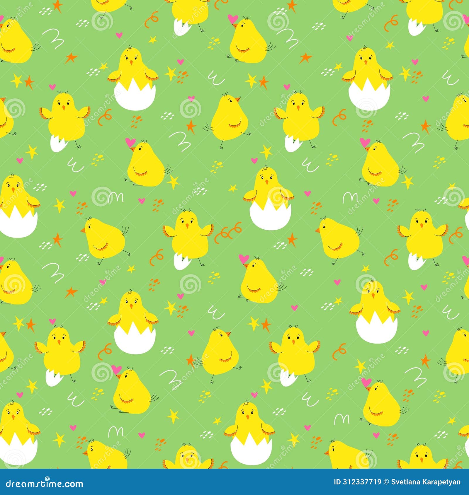 Seamless Vector Pattern, Hatched Little Cute Chickens. Print for ...