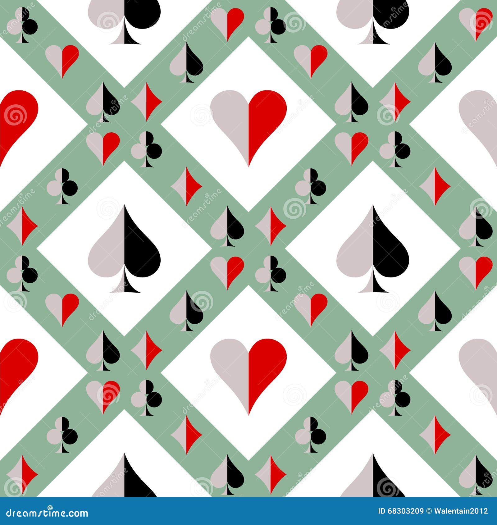 Seamless Vector Pattern with Icons of Playing Cards. Black, Red, White ...