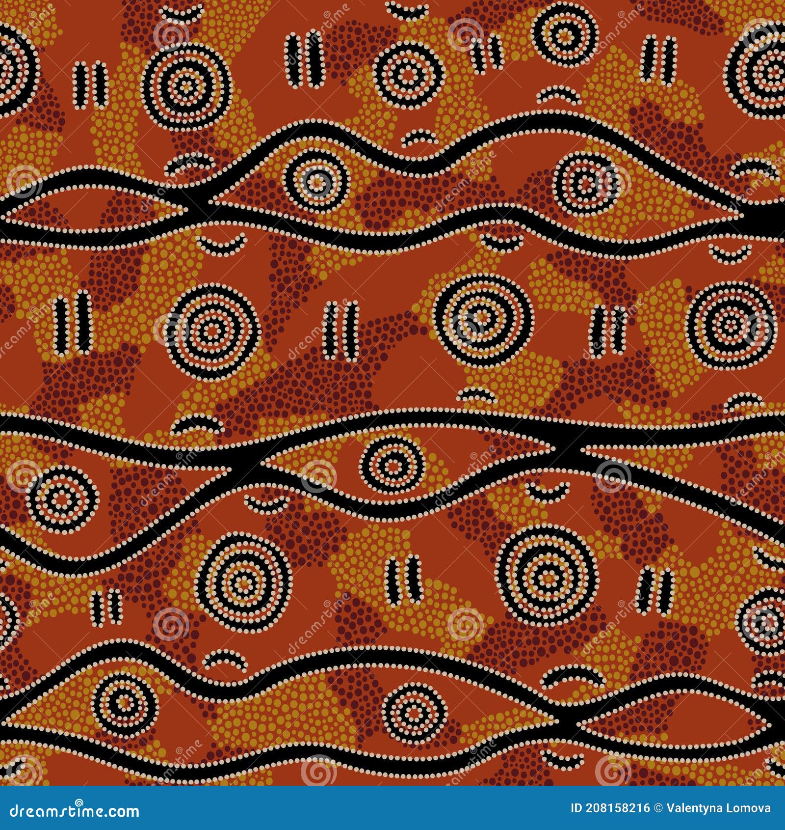 Seamless Vector Pattern Including Ethnic Australian Motive with Dotted ...