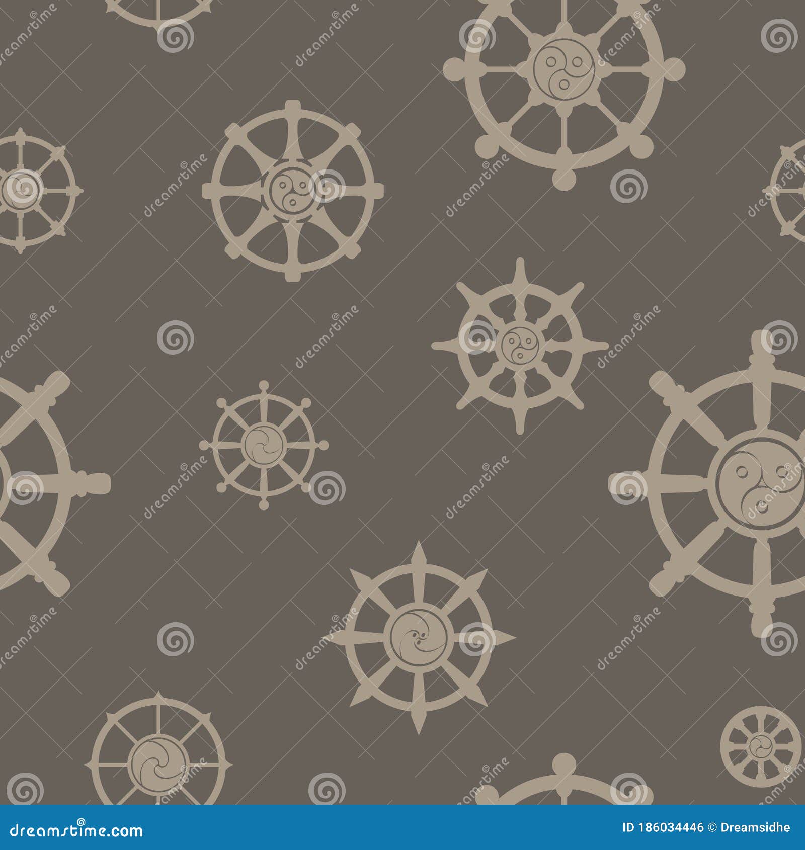 Seamless Pattern with Indian Religion Symbol Dharmachakra Stock Vector ...