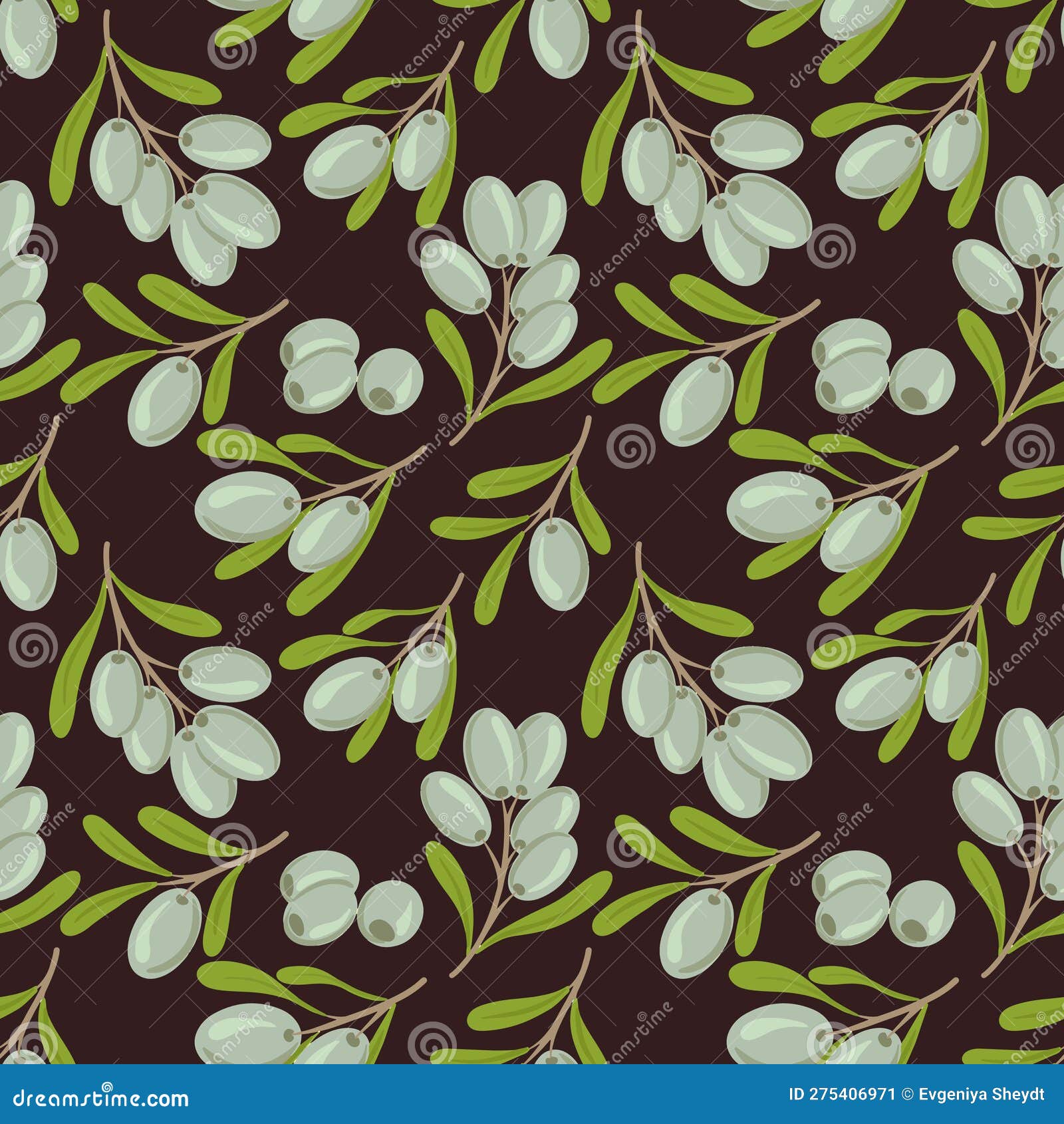Seamless Vector Pattern with Ink Hand Drawn Olive Tree Twigs. Vintage ...