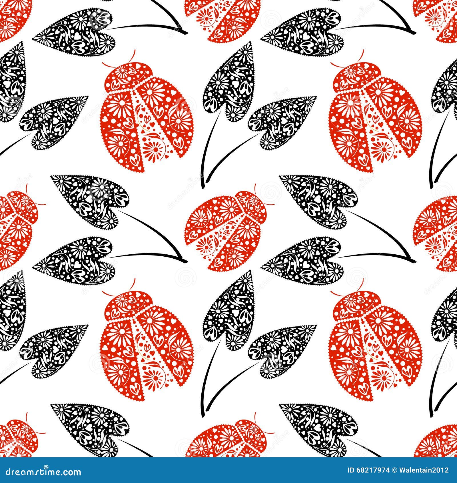 Seamless Vector Pattern with Insects, Chaotic Background with Bright ...