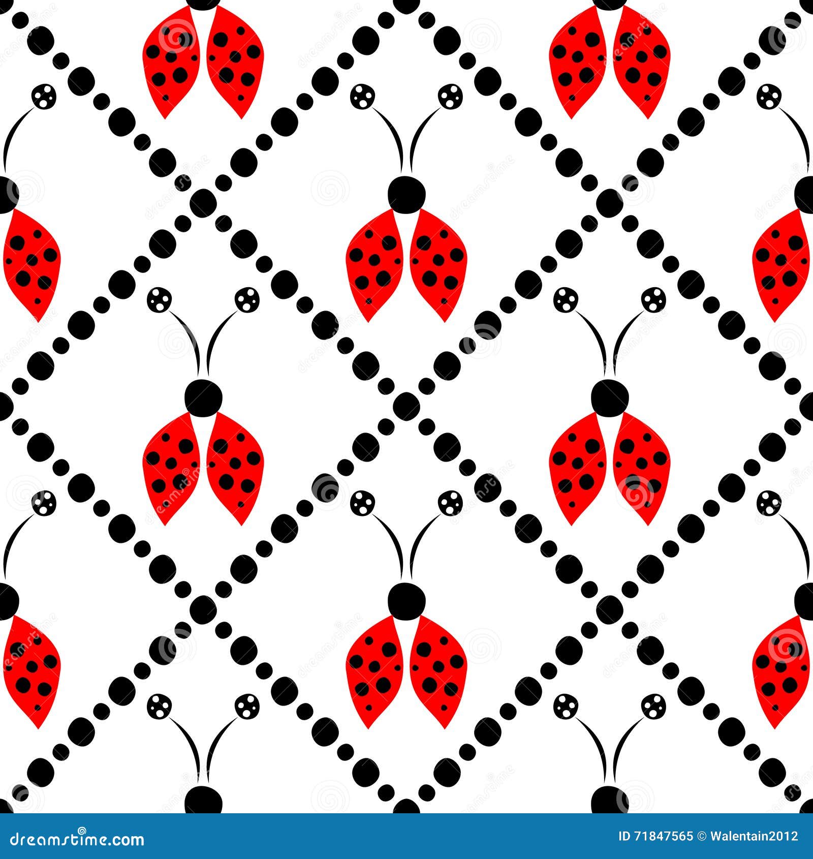 Seamless Vector Pattern with Insects, Symmetrical Background with Red Hand Drawn Decorative ...