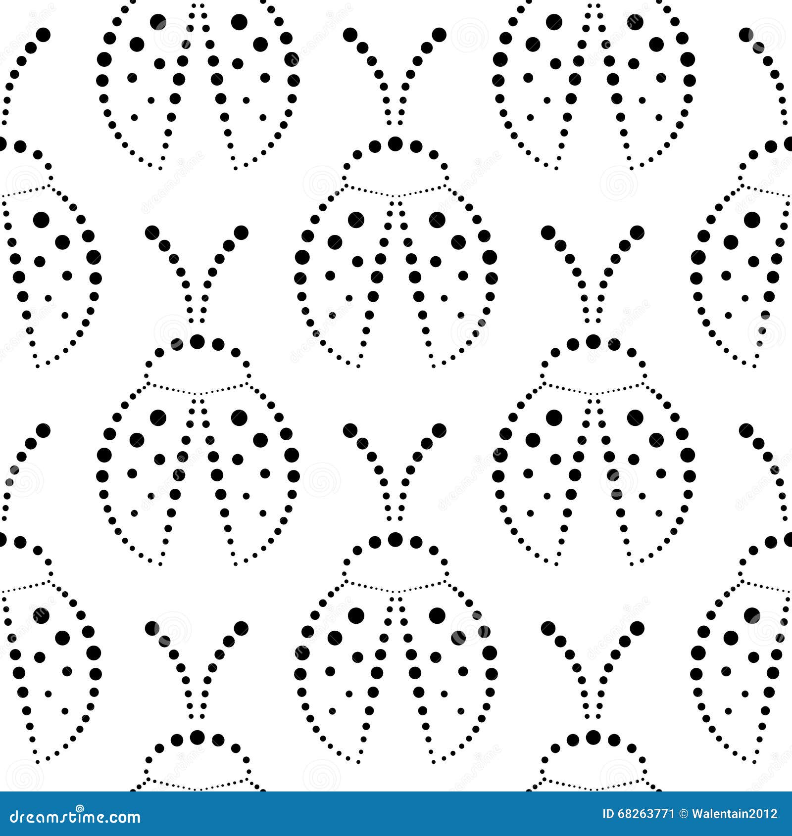 Seamless Vector Pattern with Insects, Symmetrical Black and White ...