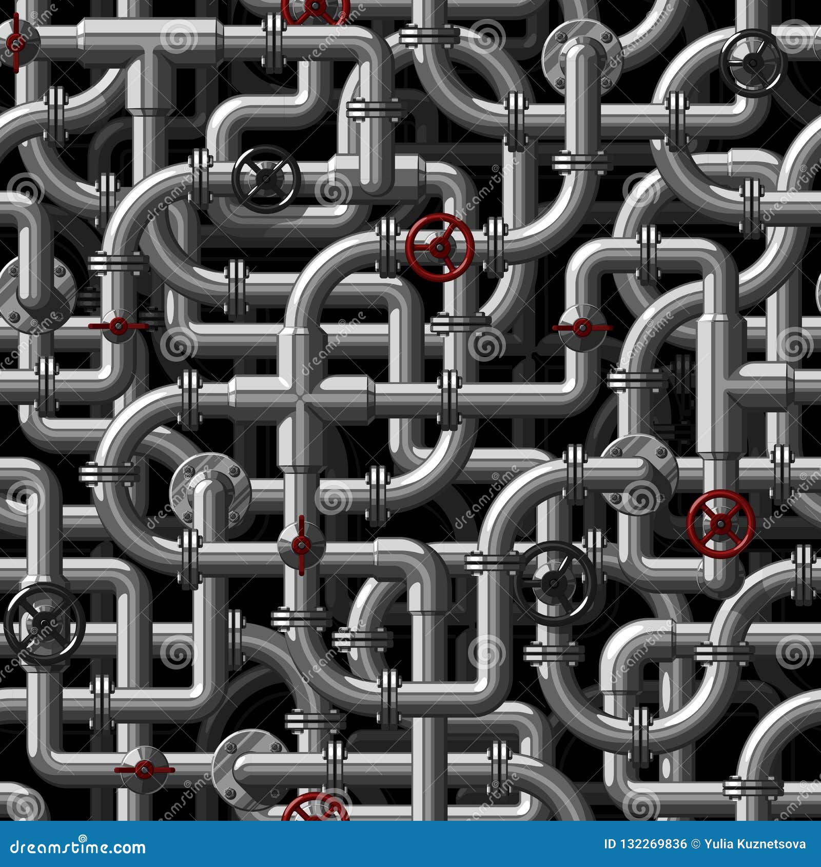 Seamless Vector Pattern of Intertwining Metal Water Pipes with Valves ...