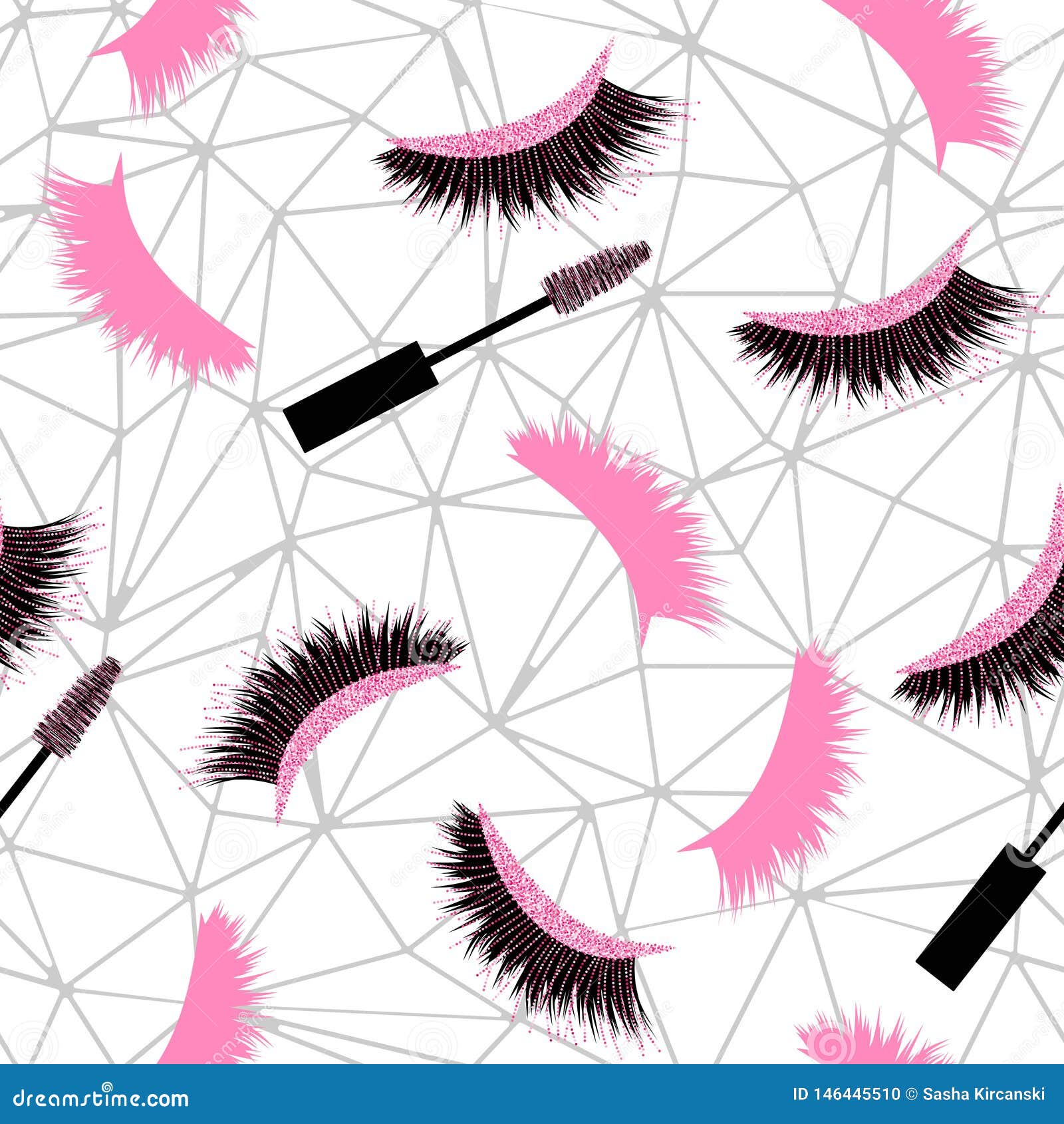 Seamless Vector Pattern with Lashes and Mascara with Glitter Effect ...