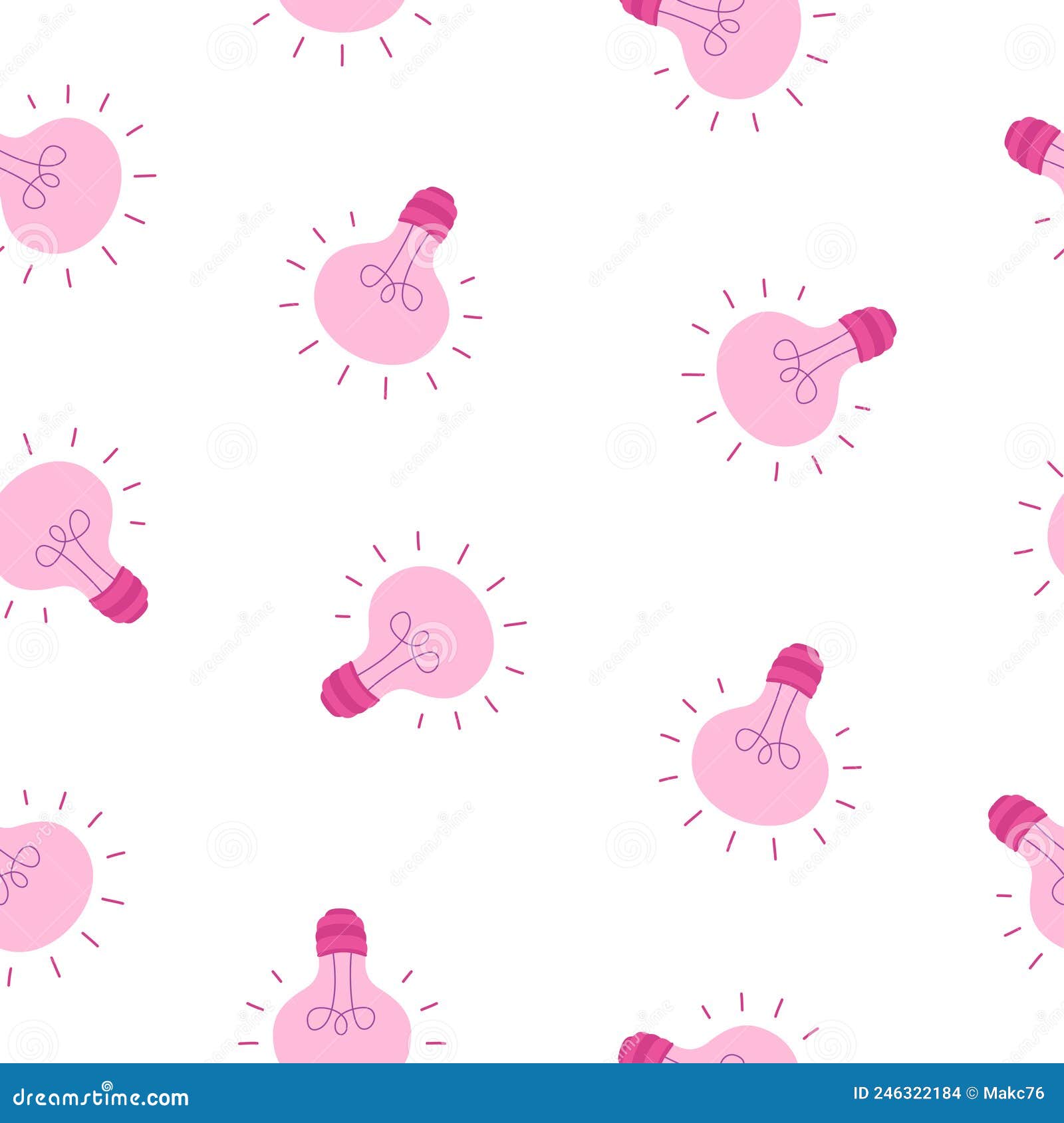 Cartoon Seamless Pattern with Light Bulb, Vector Illustration Stock ...