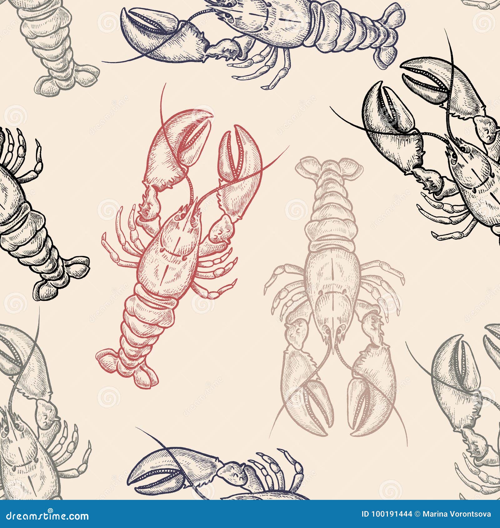 Seamless Vector Pattern with Lobsters. Stock Vector - Illustration of ...