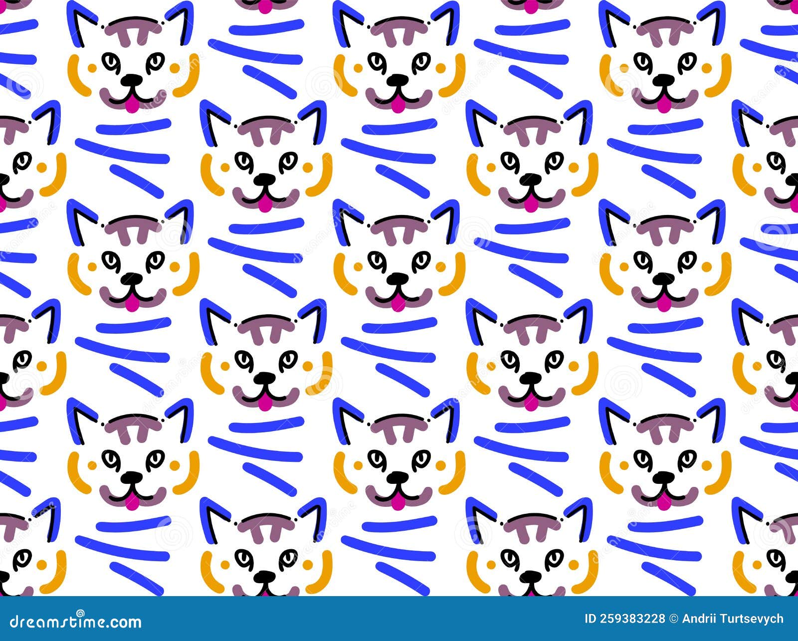 Seamless Vector Pattern Made of Cute Line Art Cats Stock Vector ...