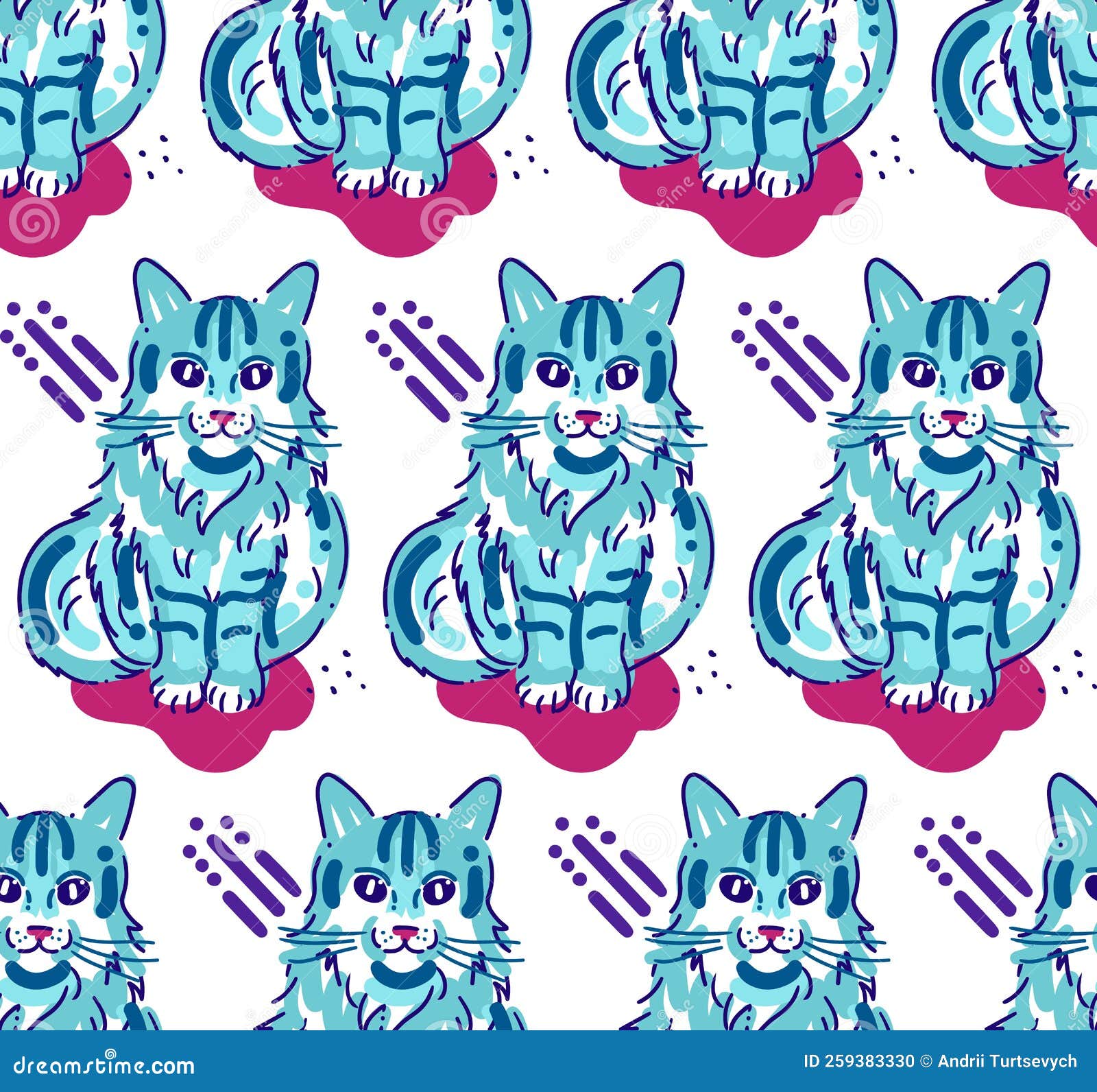 Seamless Vector Pattern Made of Cute Line Art Cats Stock Vector ...
