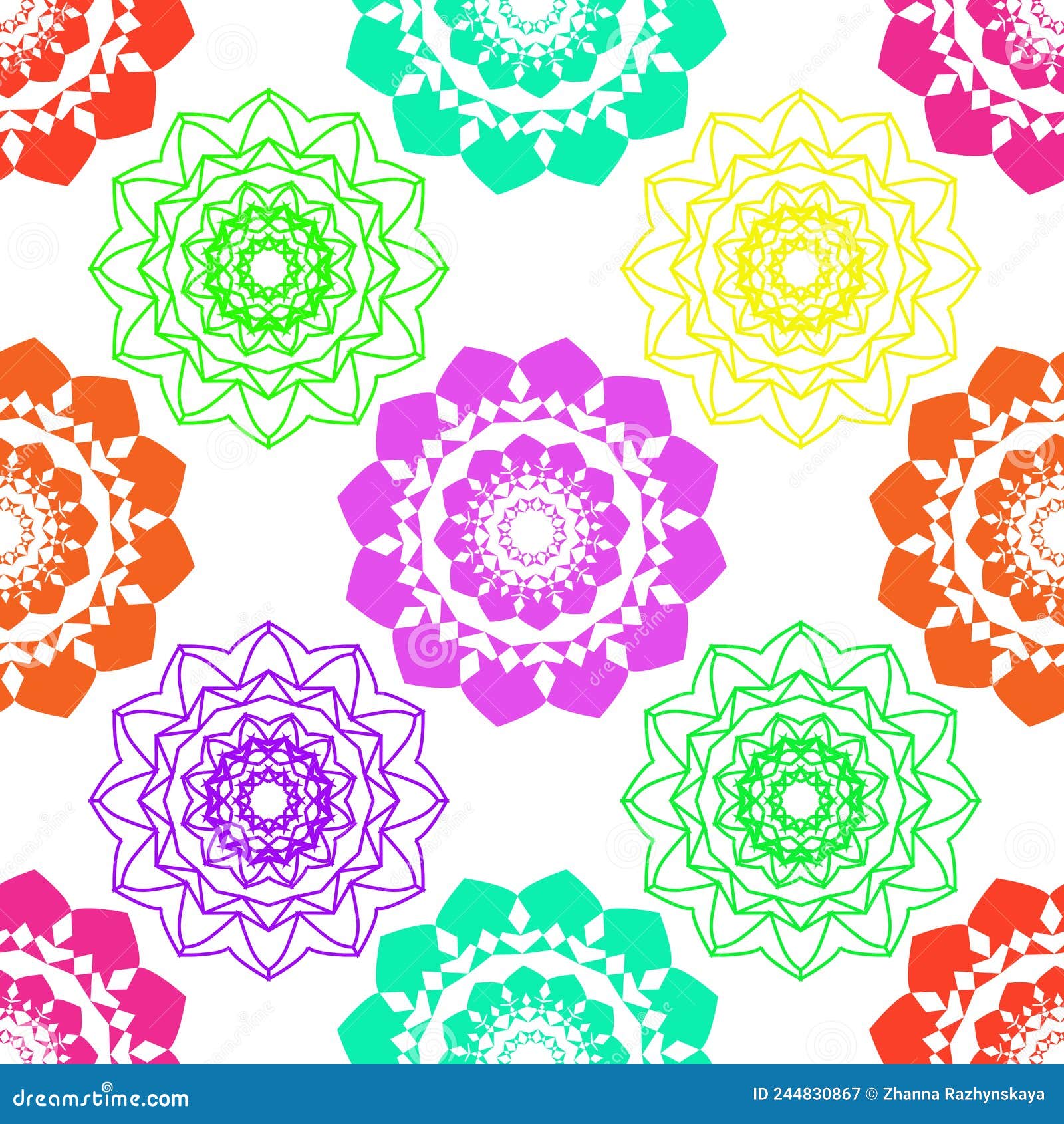 Seamless Vector Pattern of a Mandala of Bright Colors on a White ...