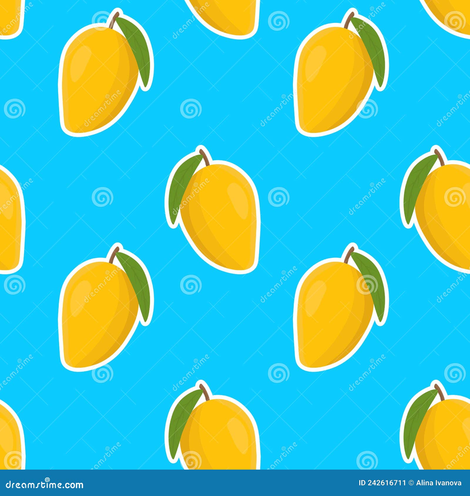 Seamless Vector Pattern with Mango on a Blue Background. Suitable for ...