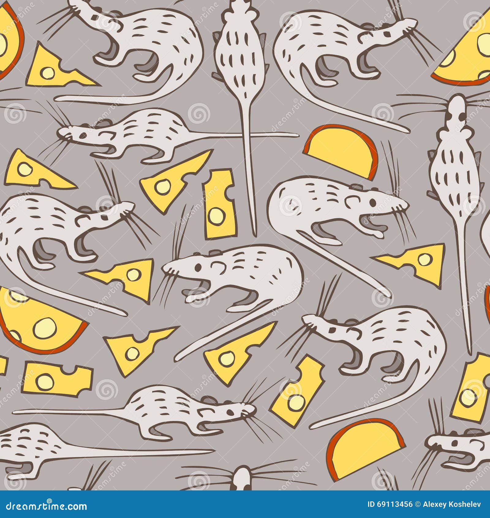 Seamless Vector Pattern with Mice and Cheese Stock Illustration ...