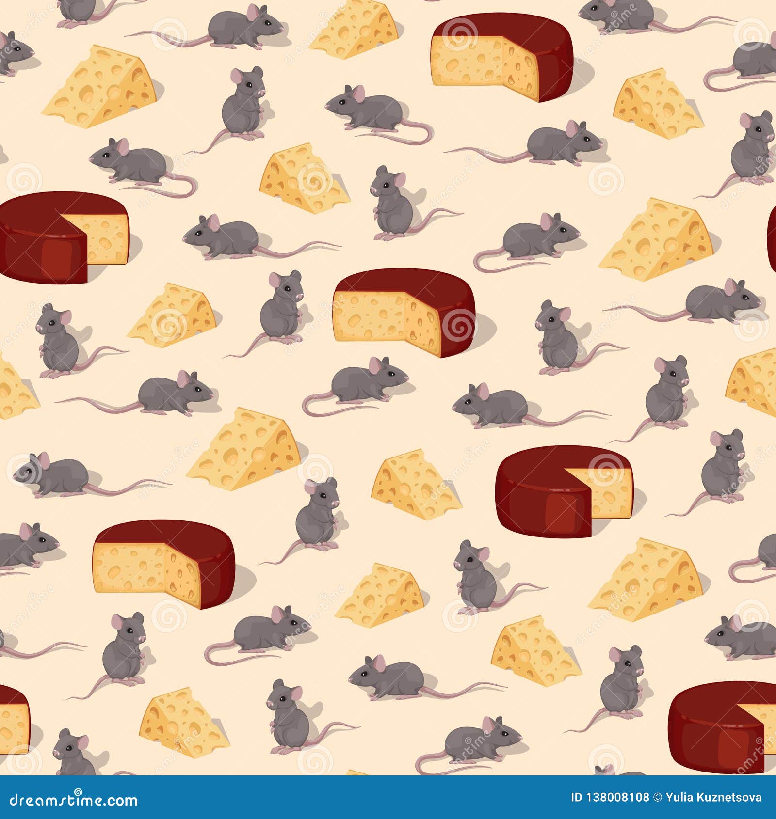 Mice And Pieces Of Cheese Seamless Pattern Vector Cartoon Illustration ...