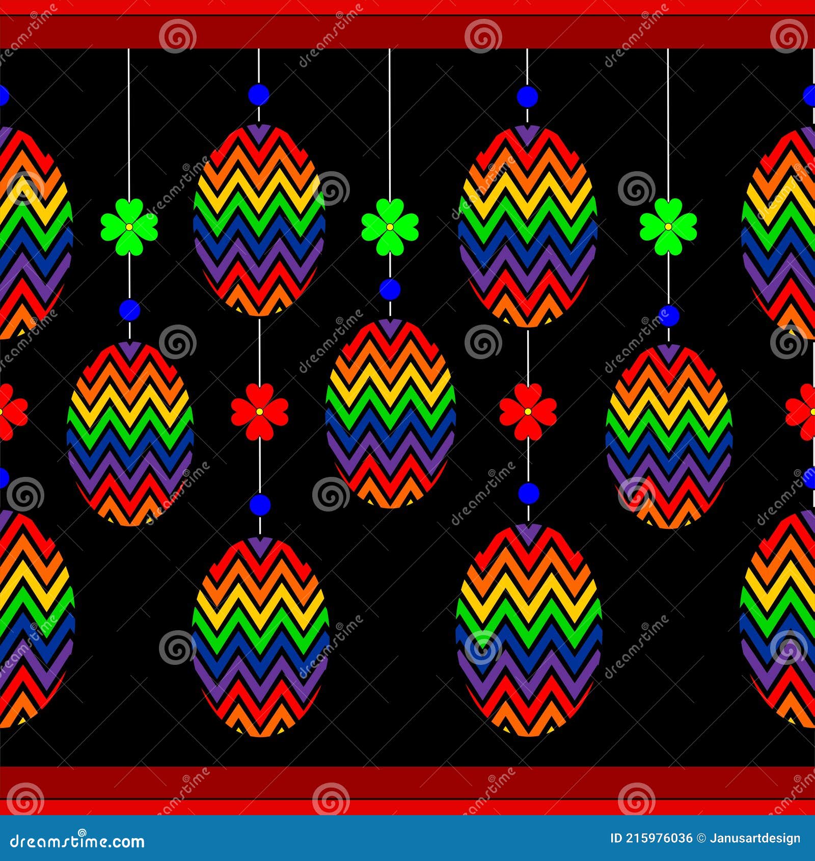 Seamless Vector Pattern - Modern, Elegant Border with Colorful Easter Eggs in a Zigzag Style ...