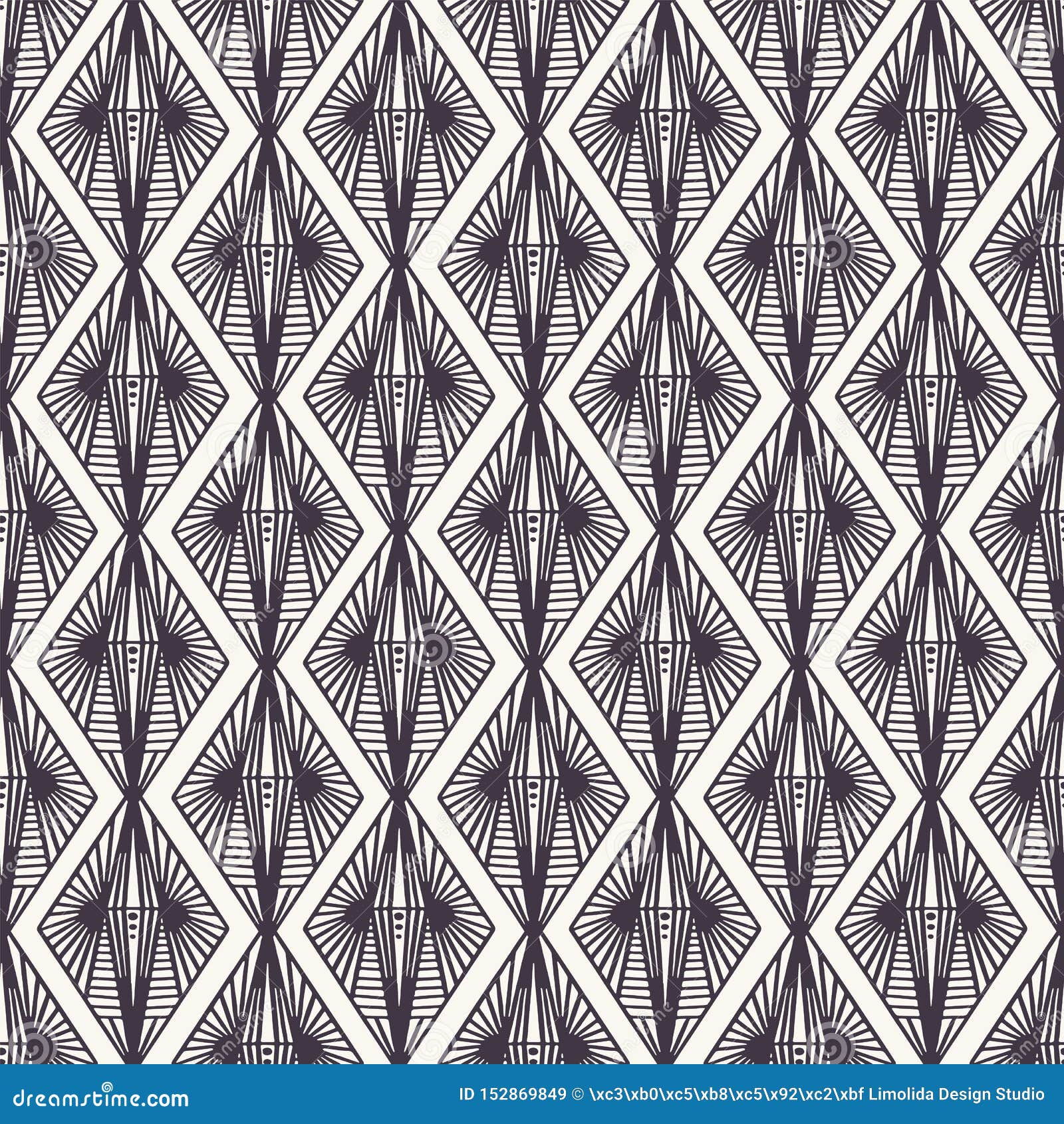Seamless Vector Pattern. Modern Geometric Hand Drawn Diamond Damask ...