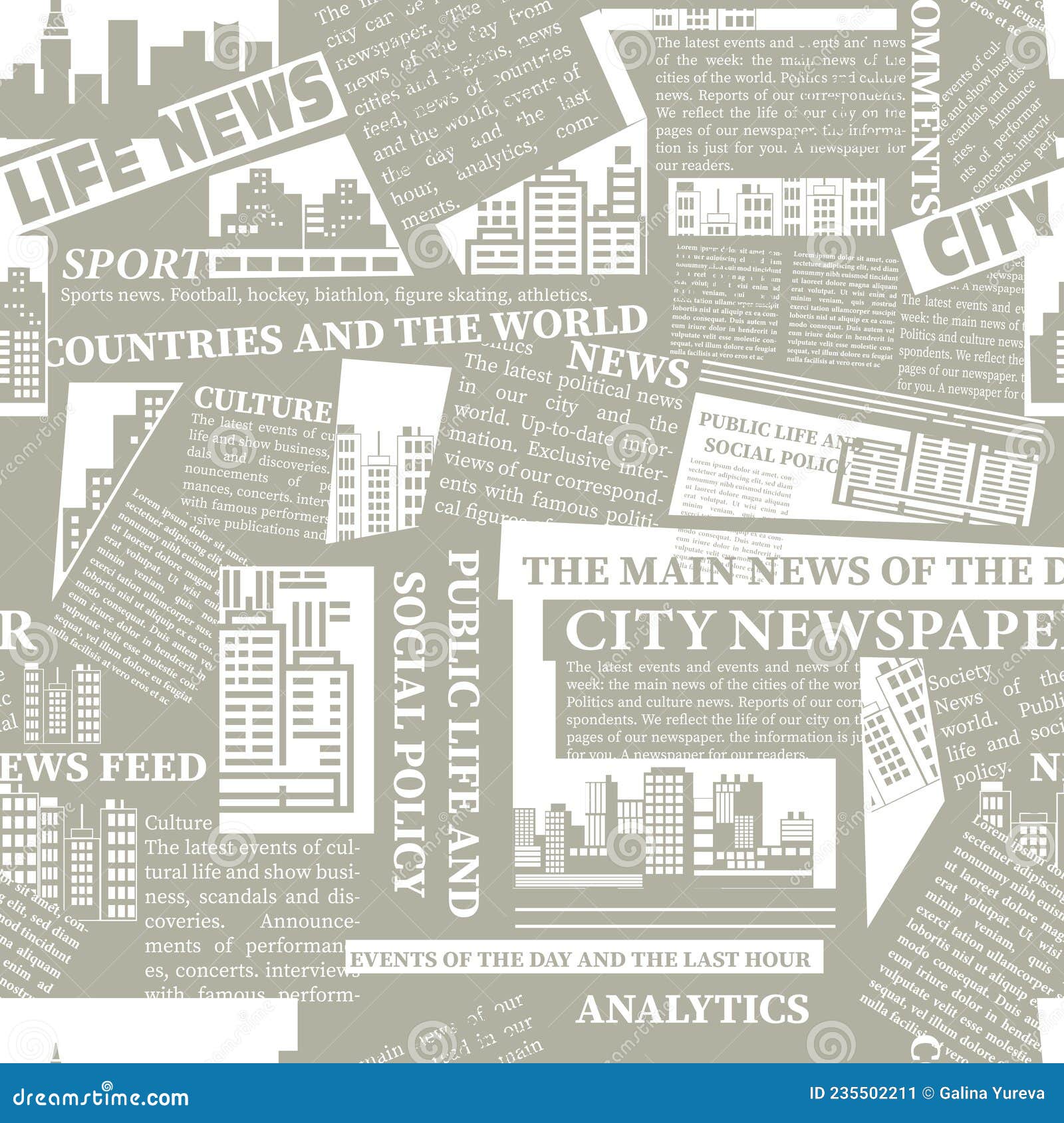 Seamless Pattern of Newspaper Clippings Stock Vector - Illustration of ...