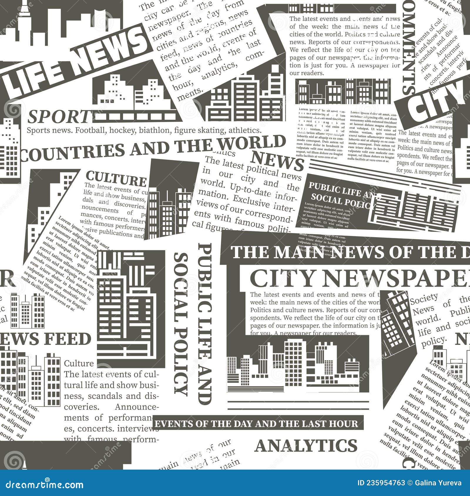 Seamless Pattern of Newspaper Clippings Stock Vector - Illustration of ...