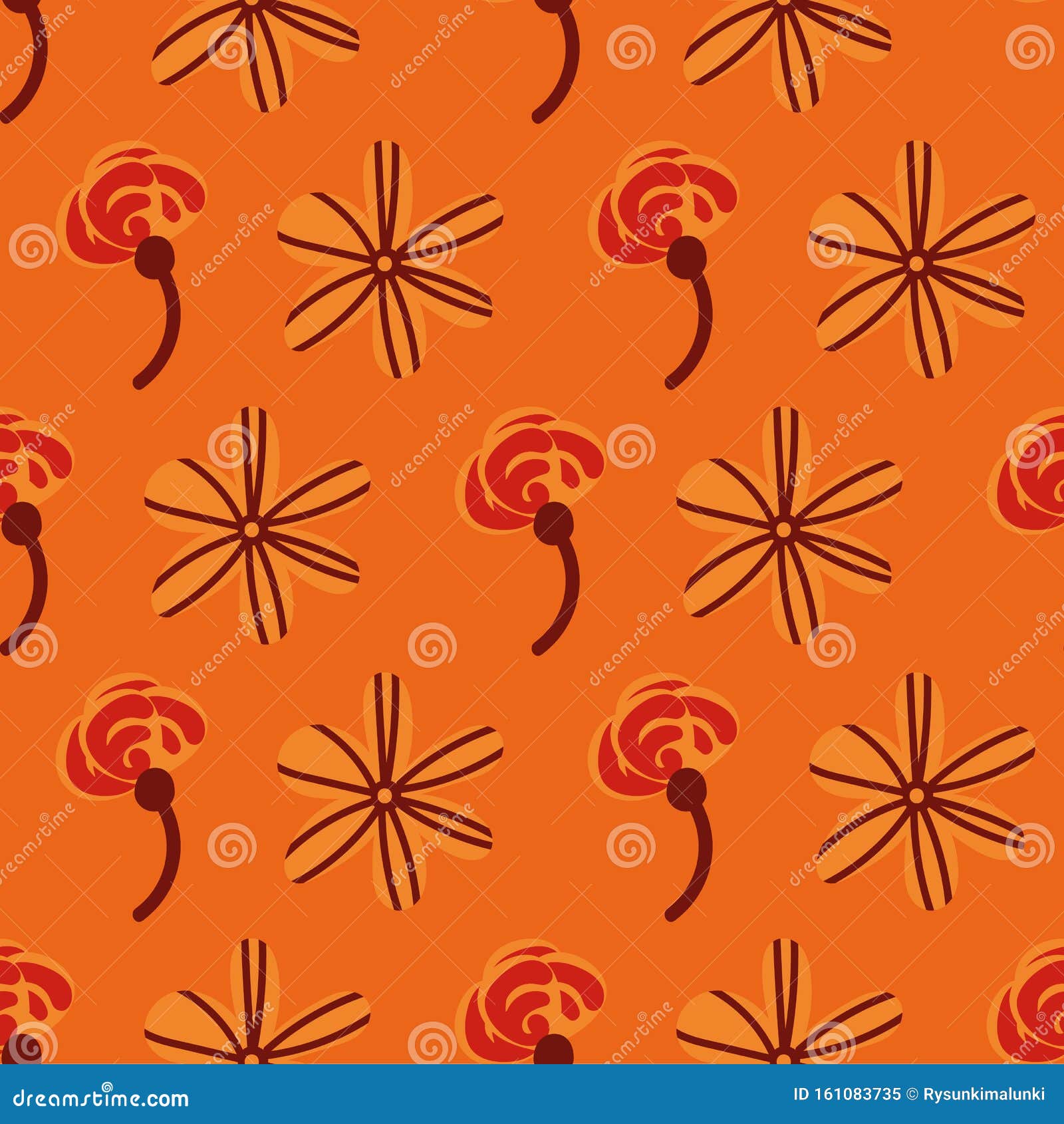 Seamless Vector Pattern with Orangeand Red Flowers Stock Vector ...