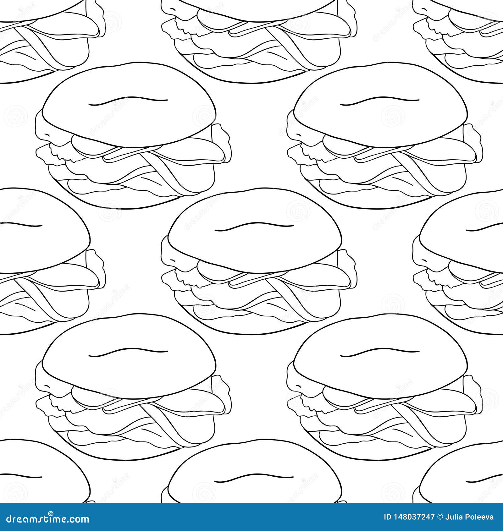 Seamless Vector Pattern of Outline Illustration with Bagel on White ...