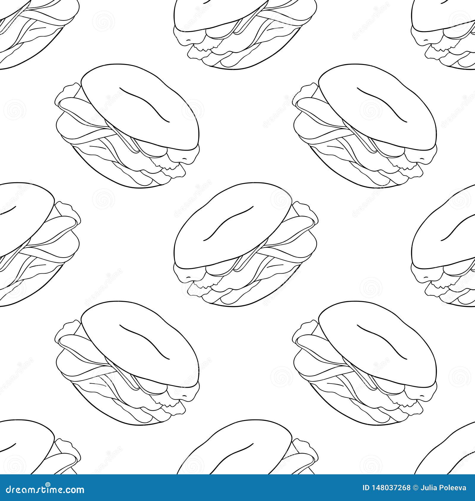 Seamless Vector Pattern of Outline Illustration with Bagel on White ...