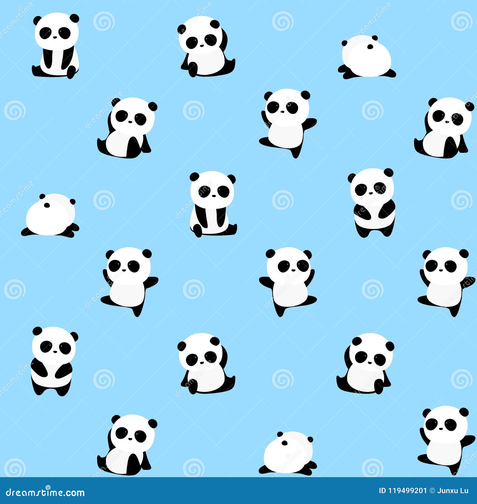 Seamless Vector Pattern: Panda Bear Pattern On Blue Background. Stock ...