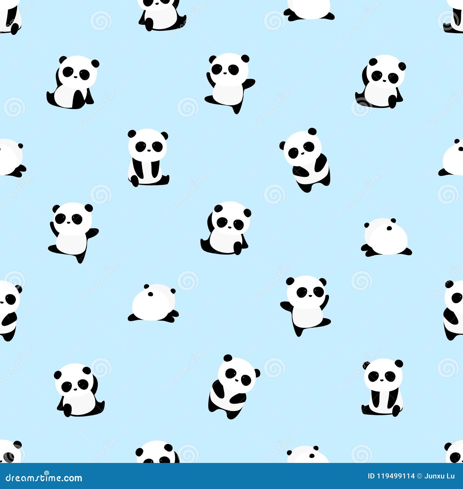 Seamless Vector Pattern: Panda Bear Pattern on Light Blue Background ...