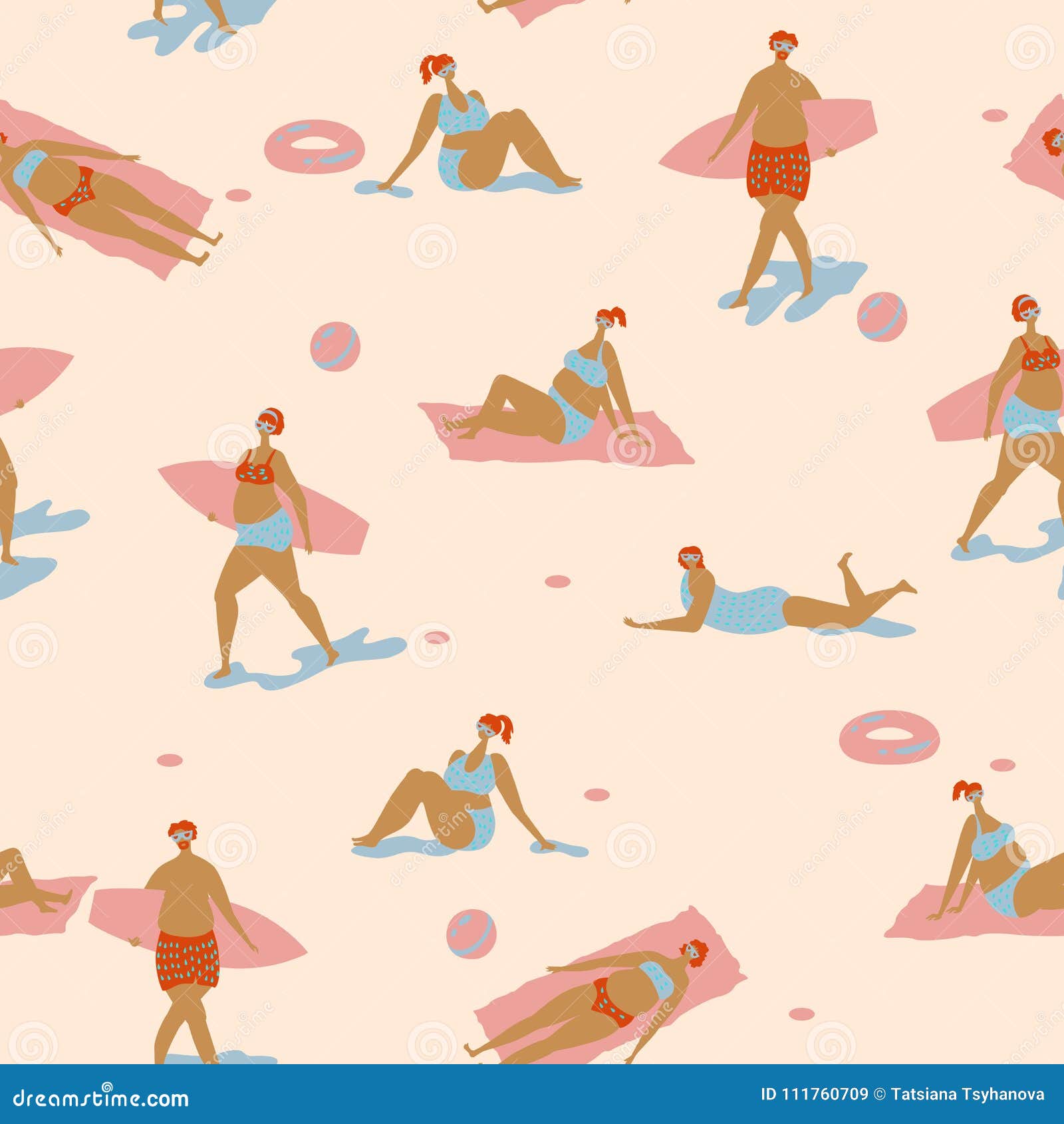 Seamless Vector Pattern with People on Beach in Scandinavian Style ...