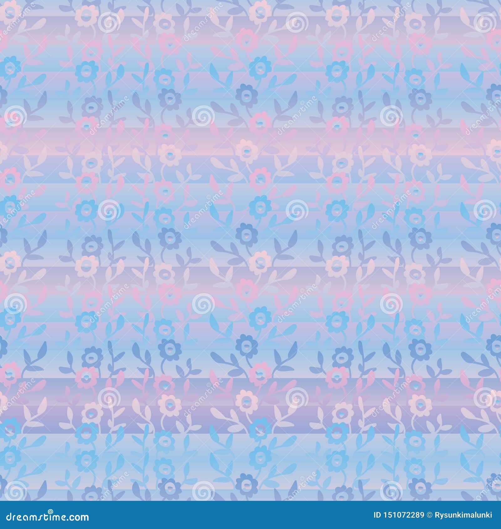 Seamless Vector Pattern with Pink and Blue Gradient Florals Stock ...