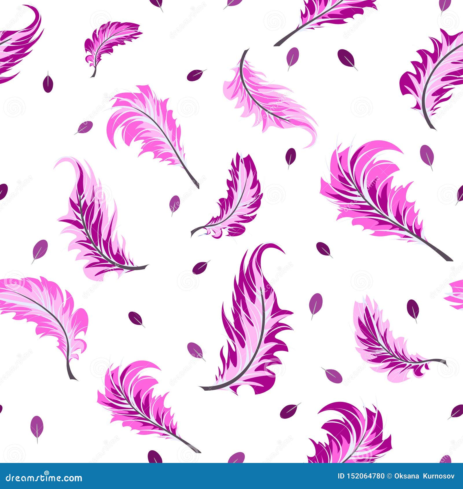 Seamless Vector Pattern with Pink Feathers on a White Background ...
