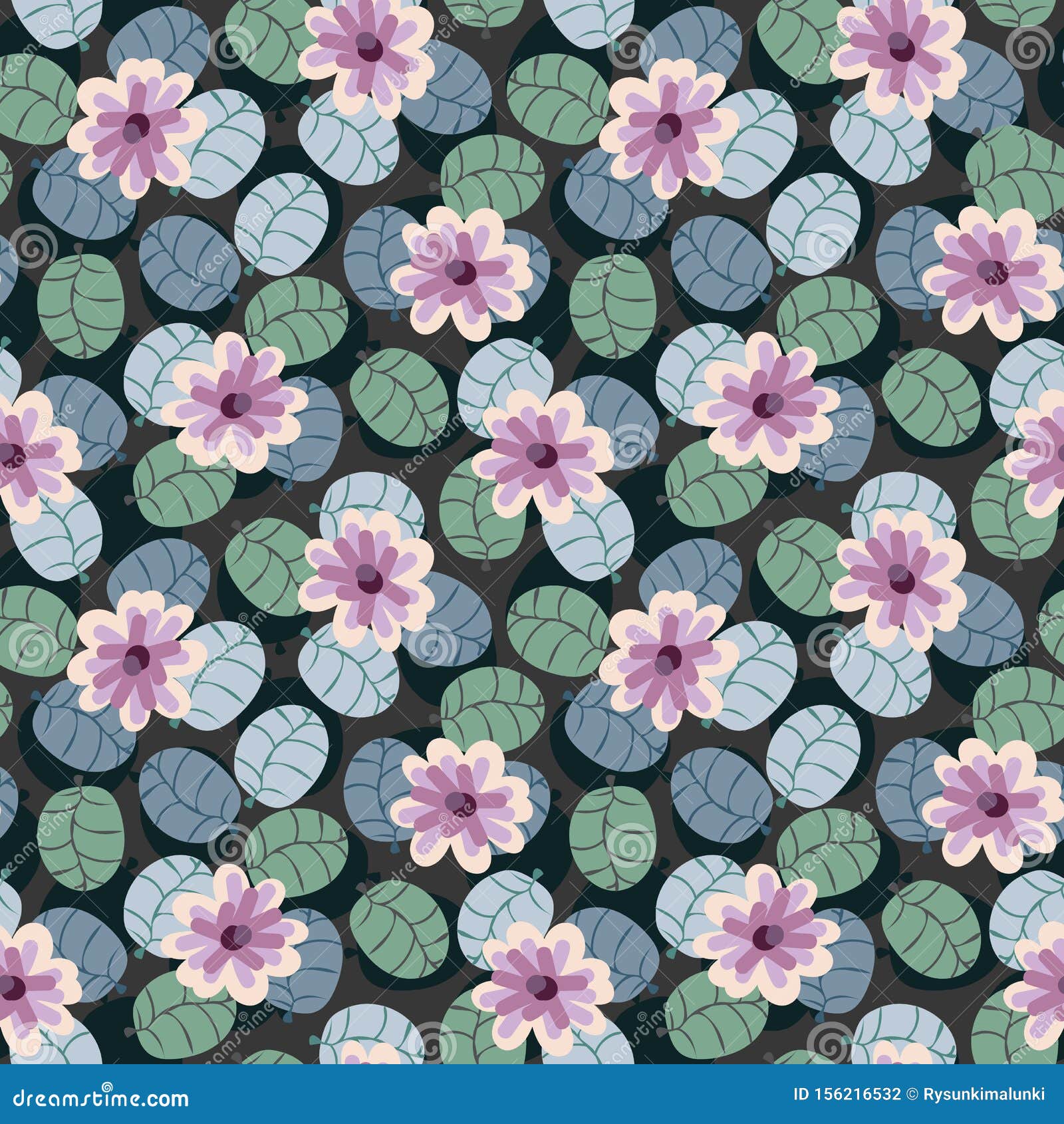 Seamless Vector Pattern with Pink Flowers and Muted Green Leaves on a ...
