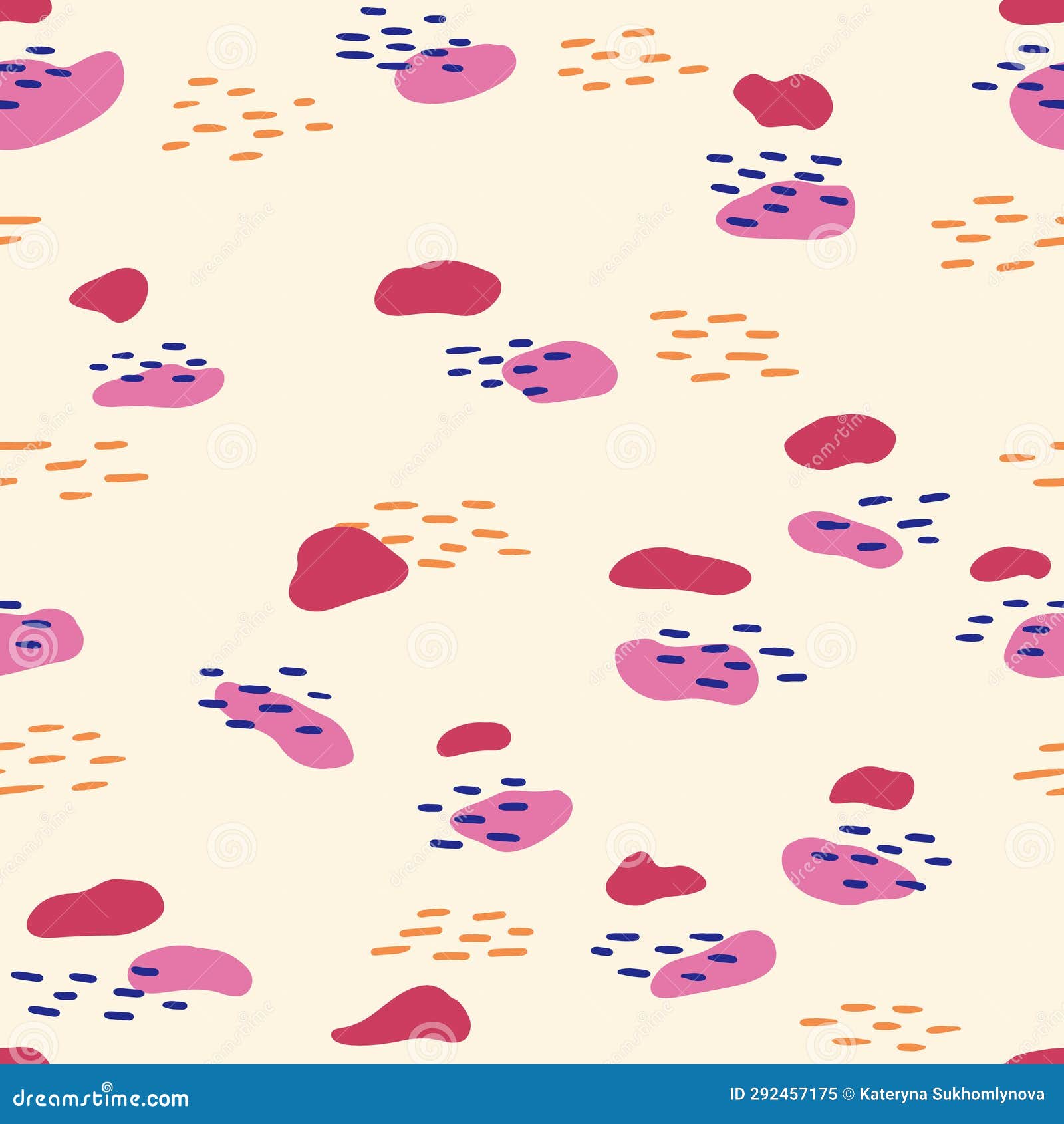 Seamless Vector Pattern with Pink Organicly Shaped Blobs and Dashes ...