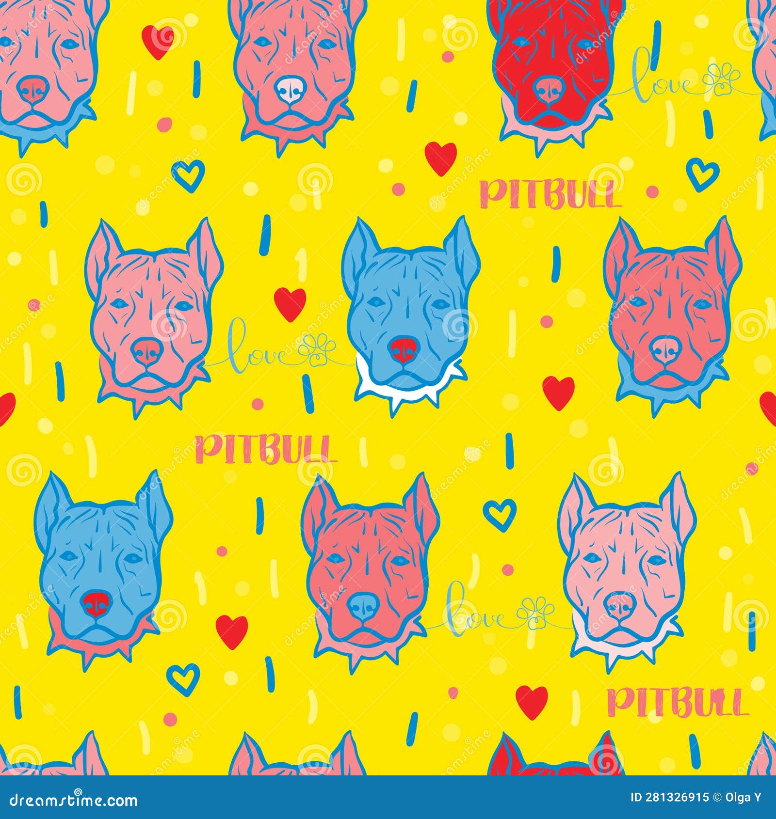 Seamless Vector Pattern with Pit Bull Faces in Pop Art Style Stock ...