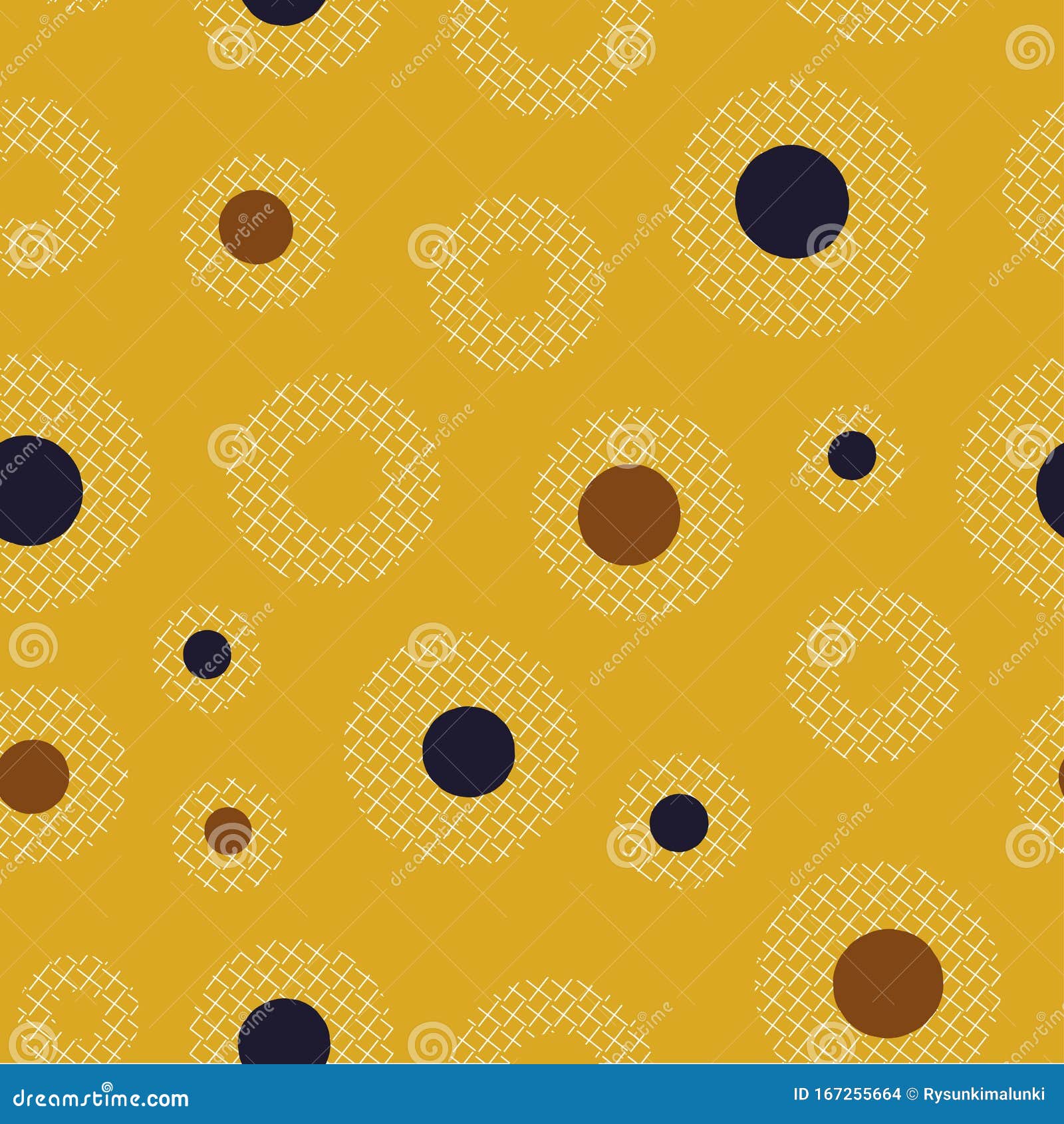 Seamless Vector Pattern with Polka Dots on Mustard Yellow Background ...