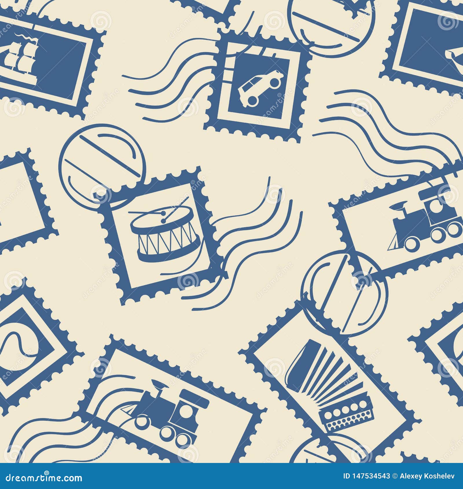 Seamless Vector Pattern with Postage Stamps Stock Illustration ...