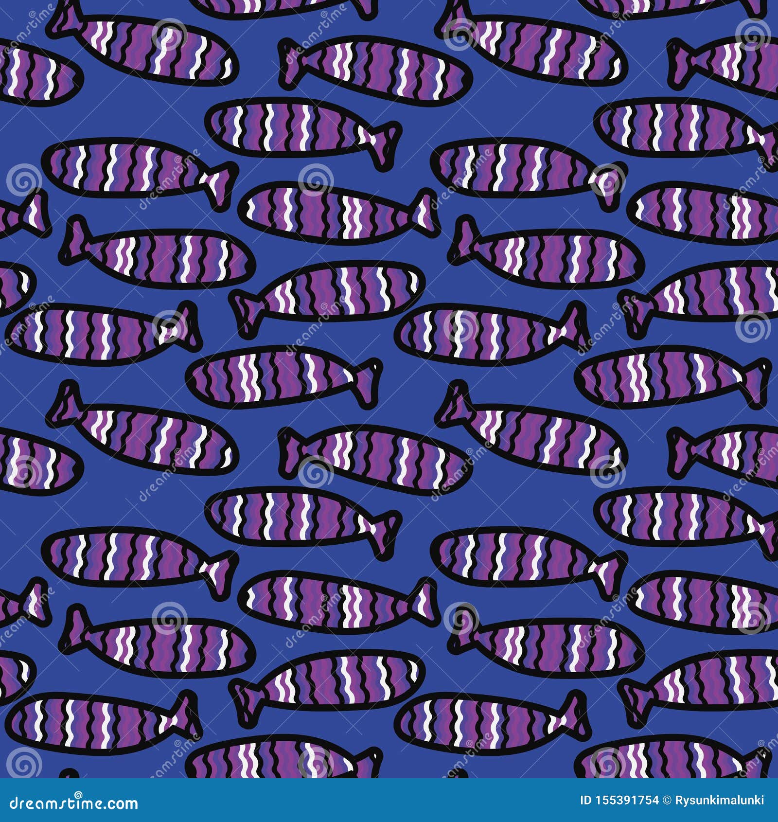 Seamless Vector Pattern with Purple Striped Fish Stock Vector ...