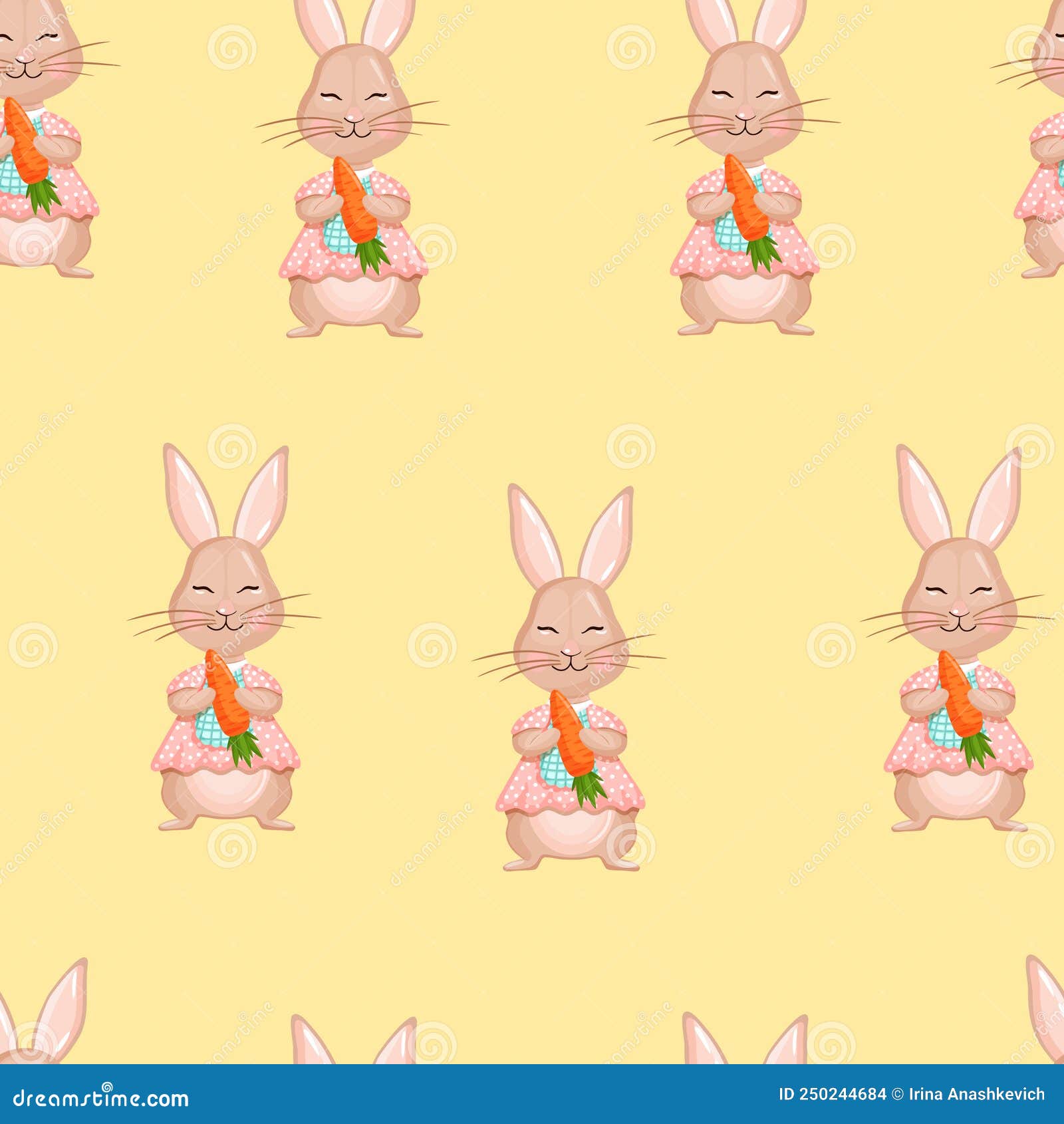 Seamless Vector Pattern with Rabbit and Carrots. Vector Illustration ...