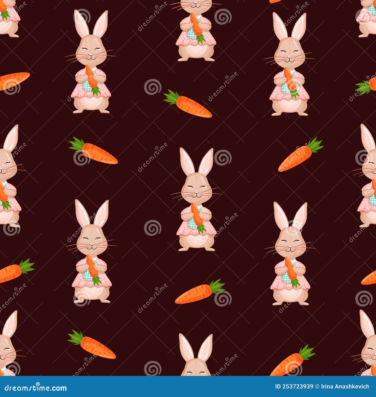 Seamless Vector Pattern with Rabbit and Carrots. Vector Illustration ...