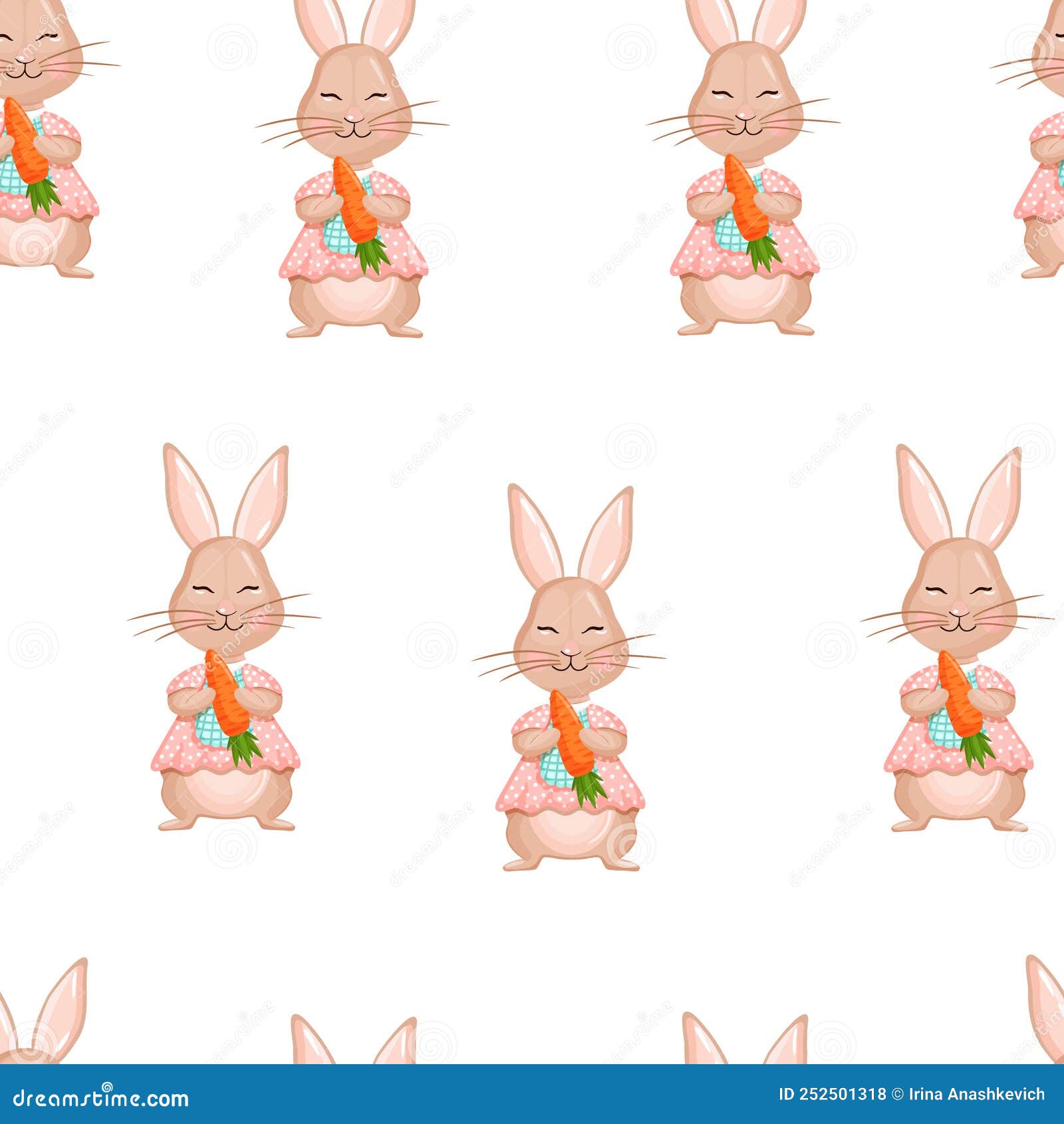 Seamless Vector Pattern with Rabbit and Carrots. Vector Illustration ...
