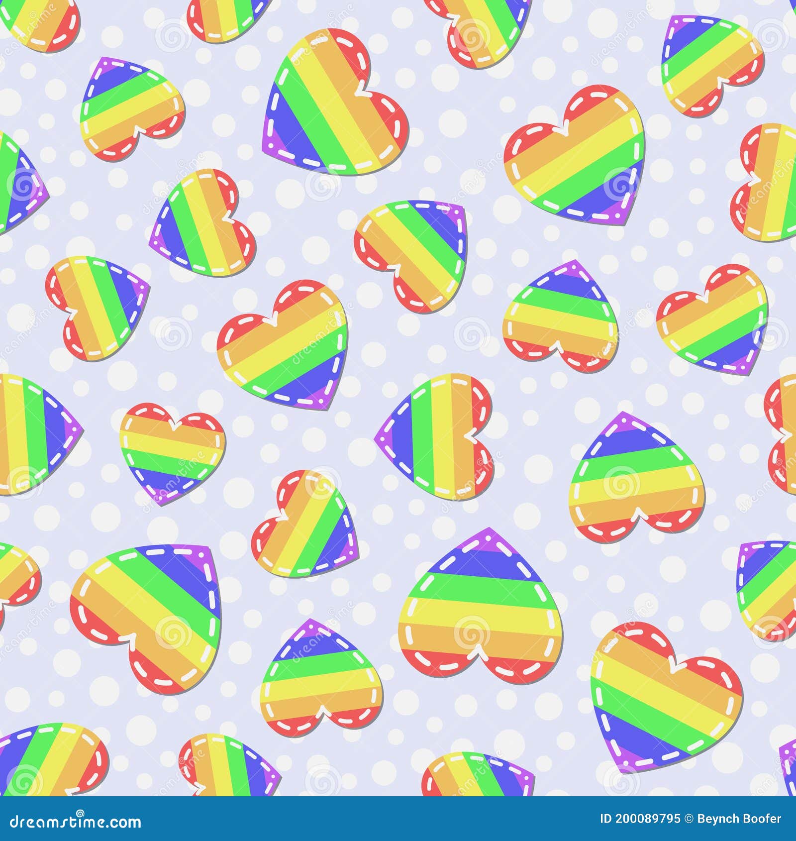 Seamless Vector Pattern with Rainbow LGBT Hearts with Outline on Blue ...