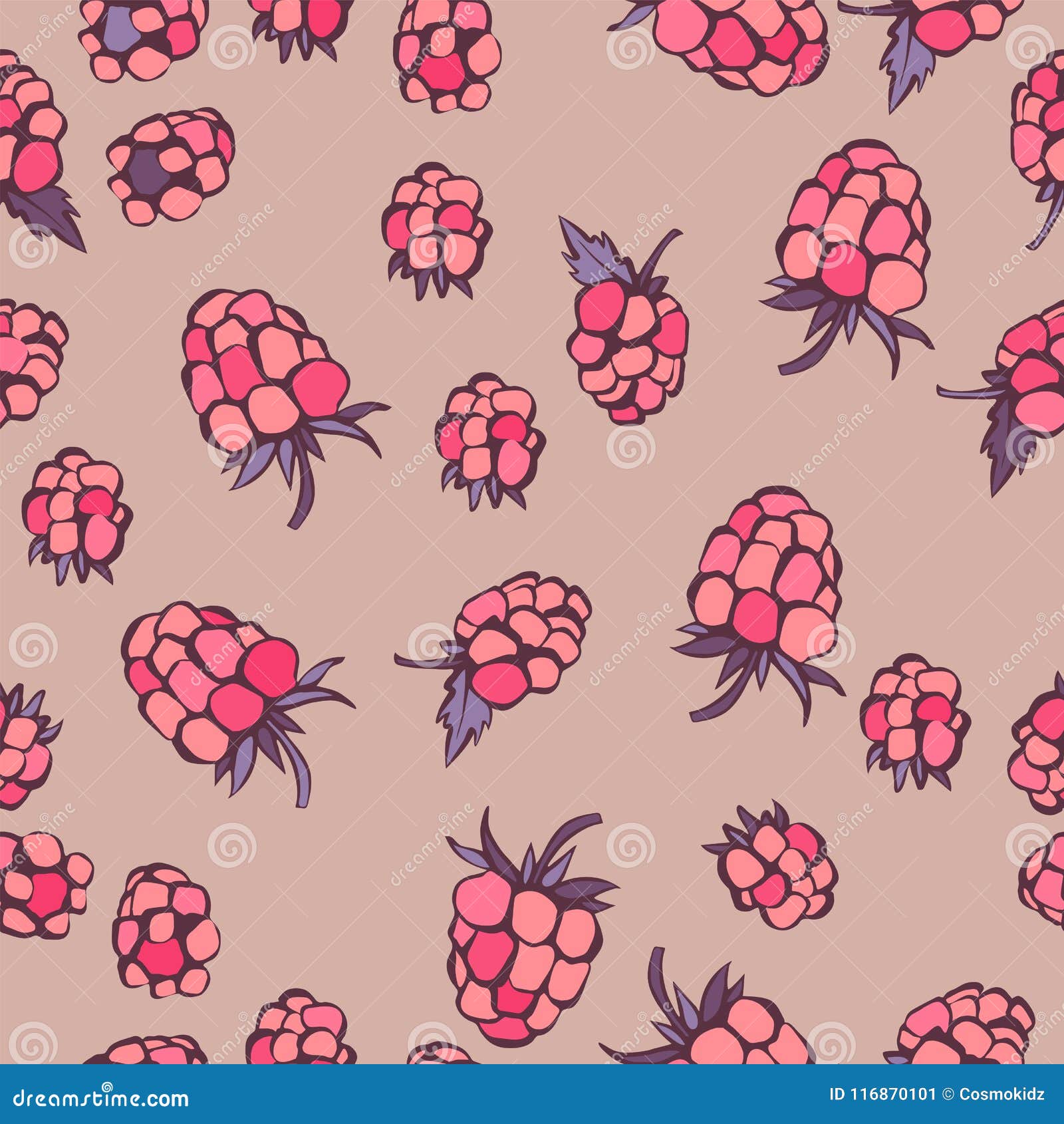 Seamless Vector Pattern of Raspberries in Cartoon Style, Pastel Colours ...